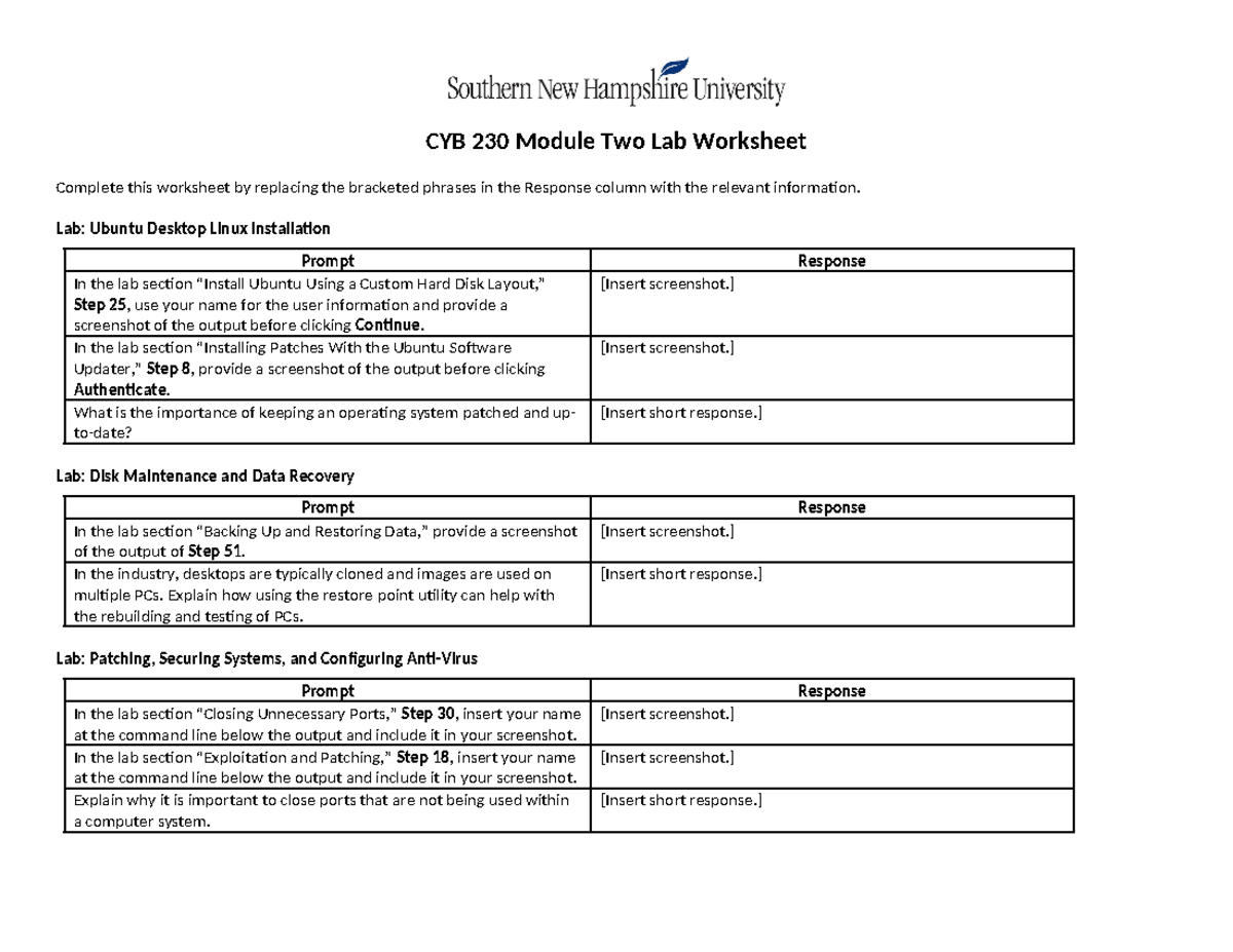 CYB 230 Final Lab Worksheet: Ubuntu & System Security Tasks - Studocu