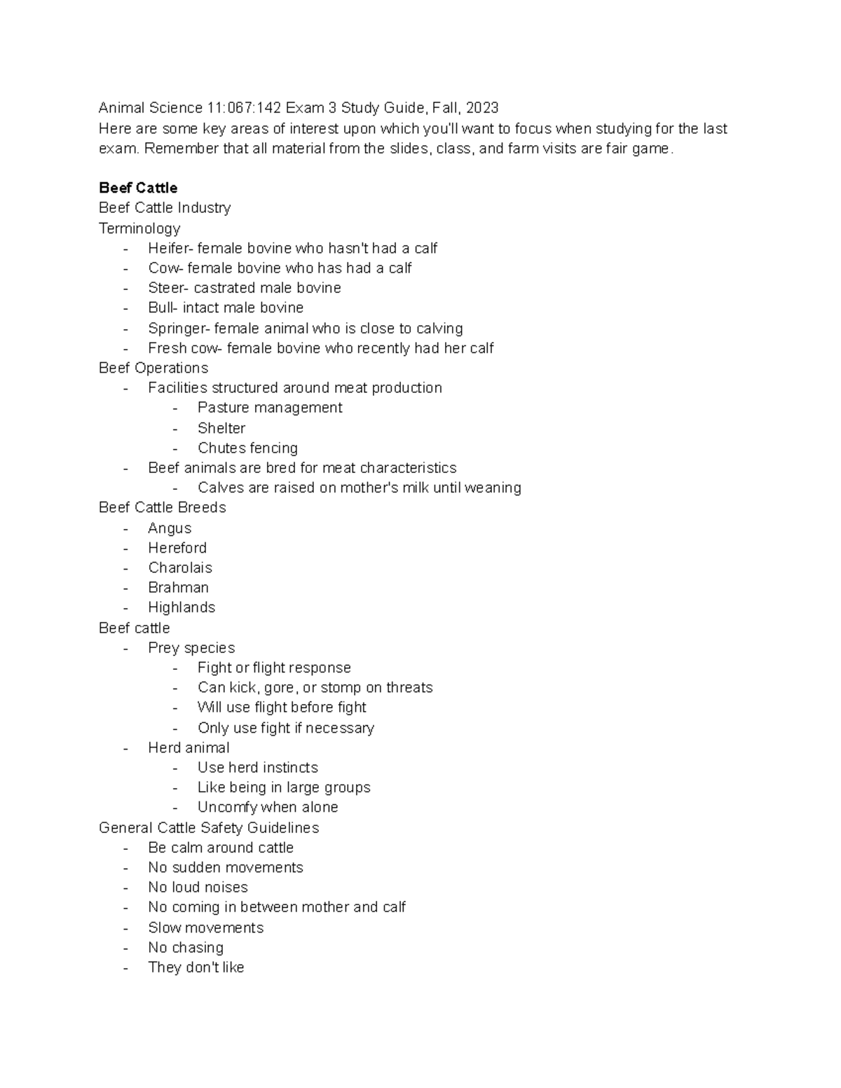 Animal science study guide exam 3 - Animal Science 11:067:142 Exam 3 ...