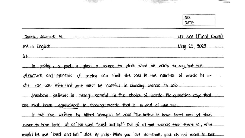 LIT 501 Final Exam Analysis of Poetic Word Choice and Symbolism - Studocu