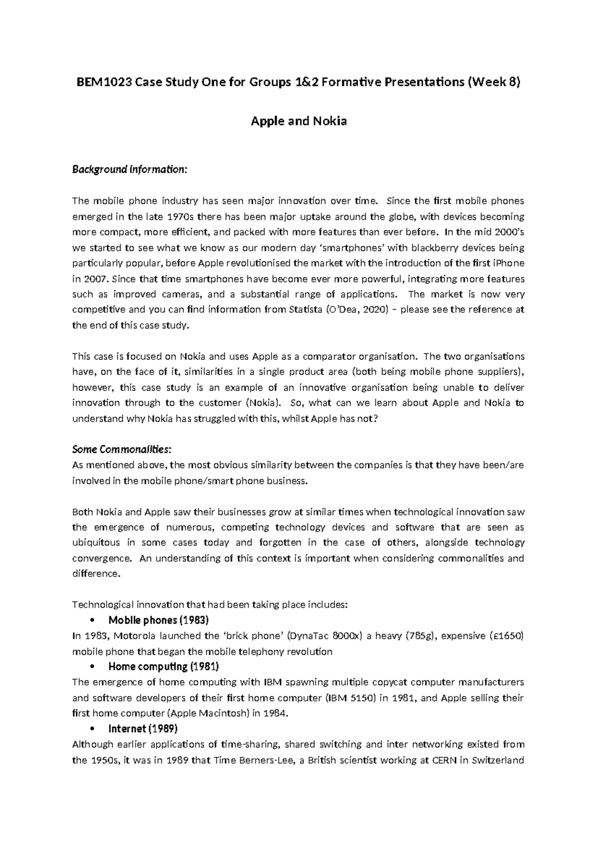 Case study Apple - BEM1023 Case Study One for Groups 1&2 Formative ...