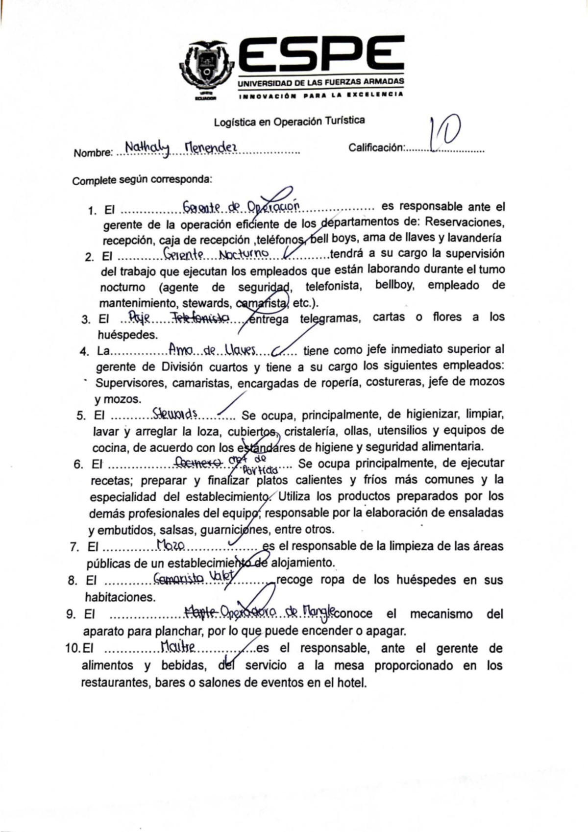 ESPE U2 Lección: Logística en Operación Turística - Studocu