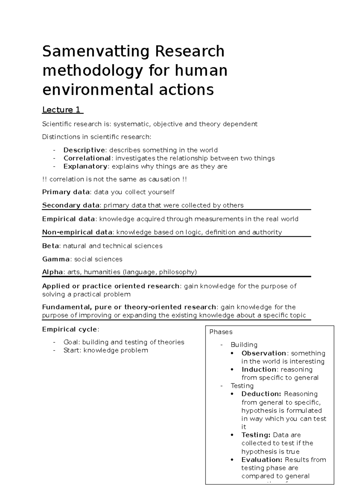 Samenvatting Research Methodology for Human Environmental Actions ...