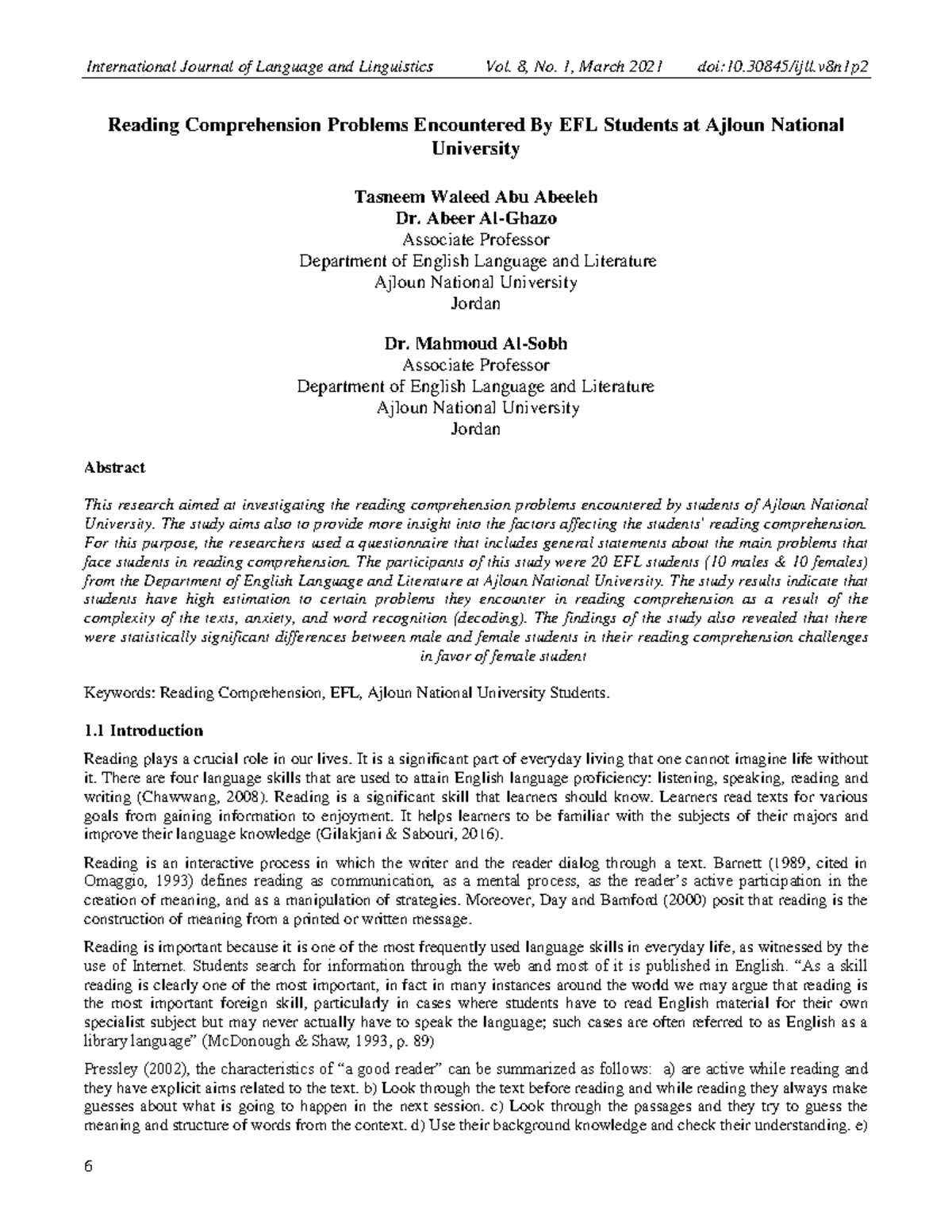 Reading Comprehension Issues Faced by EFL Students at ANU - Research ...