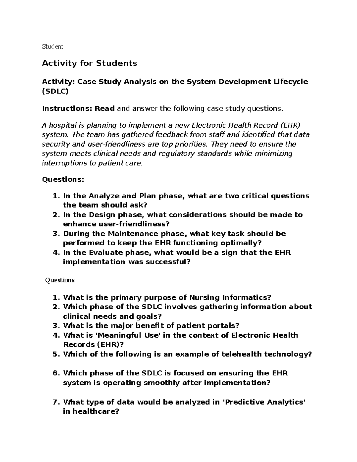 340 Case Study: Analyzing the System Development Lifecycle (SDLC) - Studocu