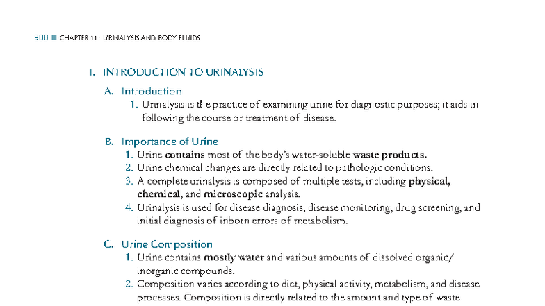 908 CHAPTER 11: URINALYSIS AND BODY FLUIDS - Comprehensive Overview ...