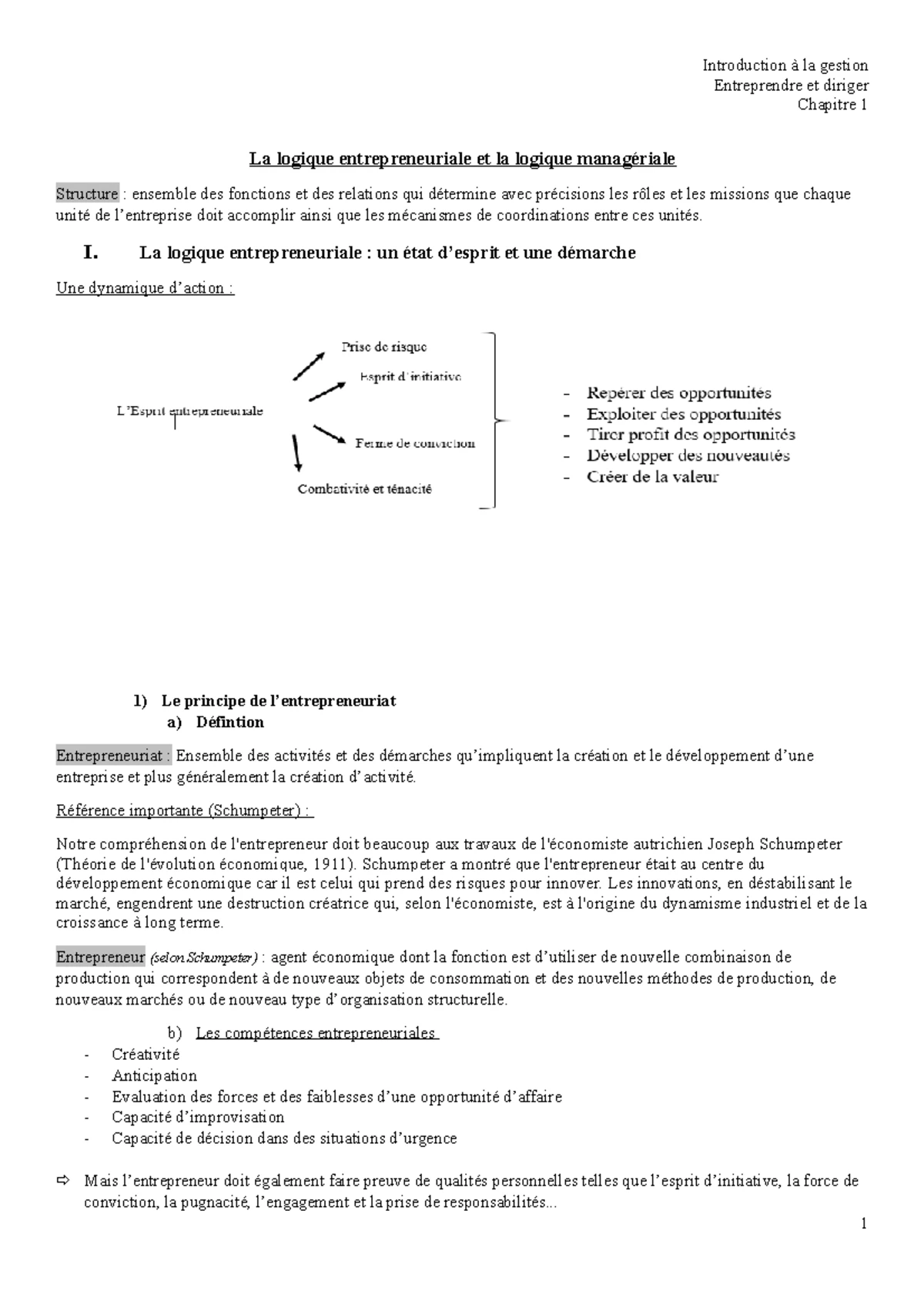 fiche : La logique entrepreneuriale et managériale - INTRODUCTION A LA GESTION L1 FICHE DE ...