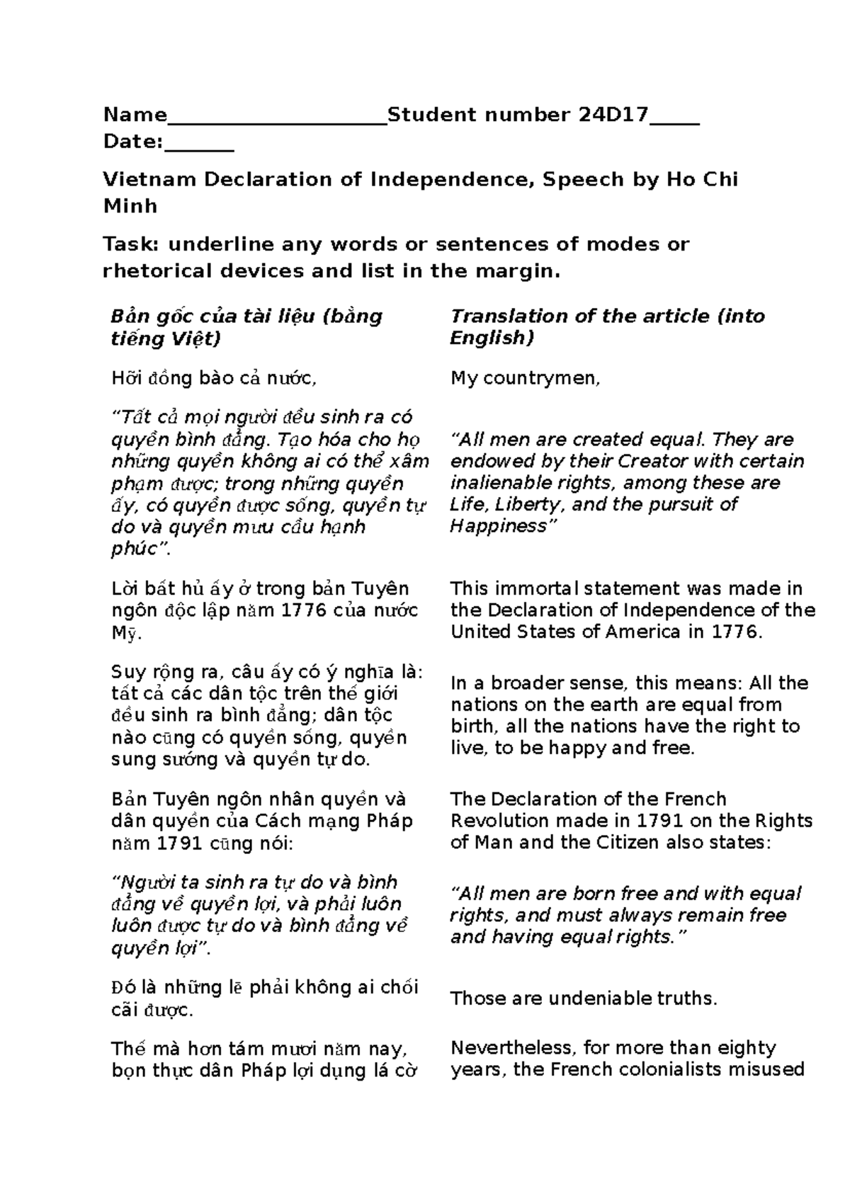 Vietnam Declaration of Independence: Ho Chi Minh's Speech Analysis ...