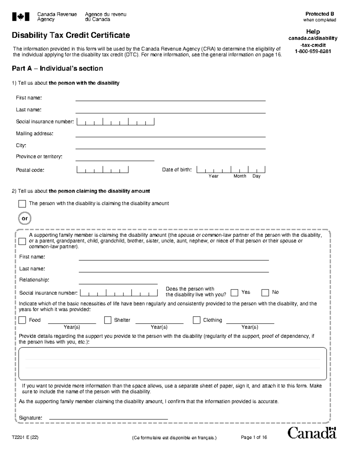 CRA Disability Tax Credit Application Form T2201 (June 2022) - Studocu