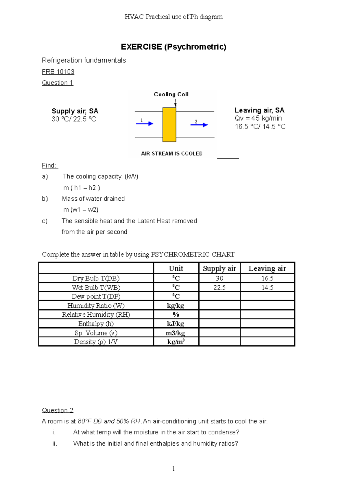FRB 10103: Exercise on Mollier Psychrometric Chart for Refrigeration ...