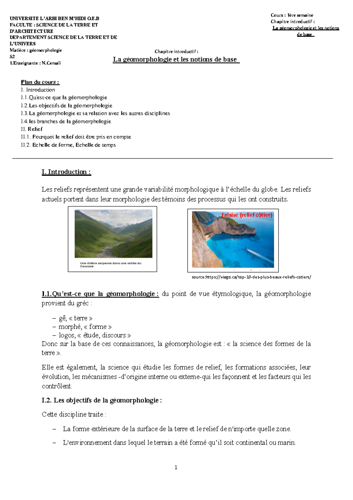 Cours 1 - Introduction à la géomorphologie : Notions et Objectifs ...