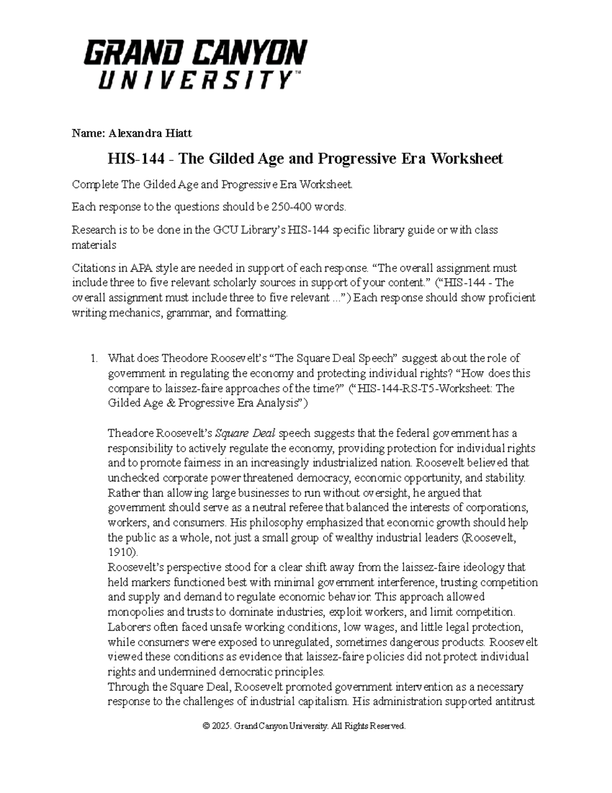 GCU 2025: Final Gilded Age & Progressive Era Worksheet Analysis - Studocu