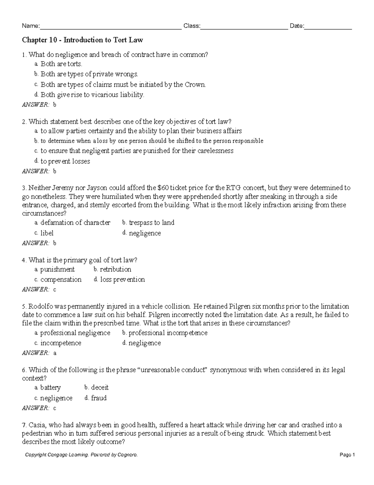 Chapter 10 Tort Law Essentials and Key Concepts Summary - Studocu