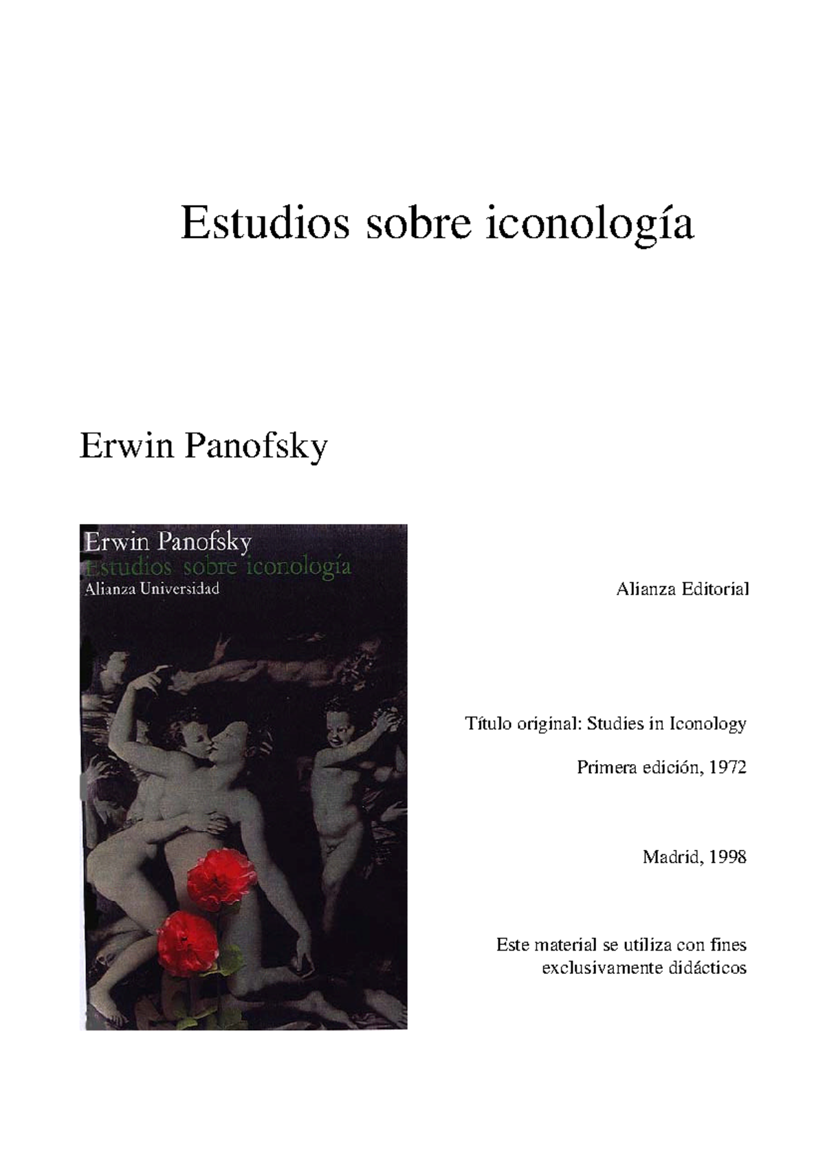 Métodos de Análisis Iconográfico según Erwin Panofsky en Arte - Studocu