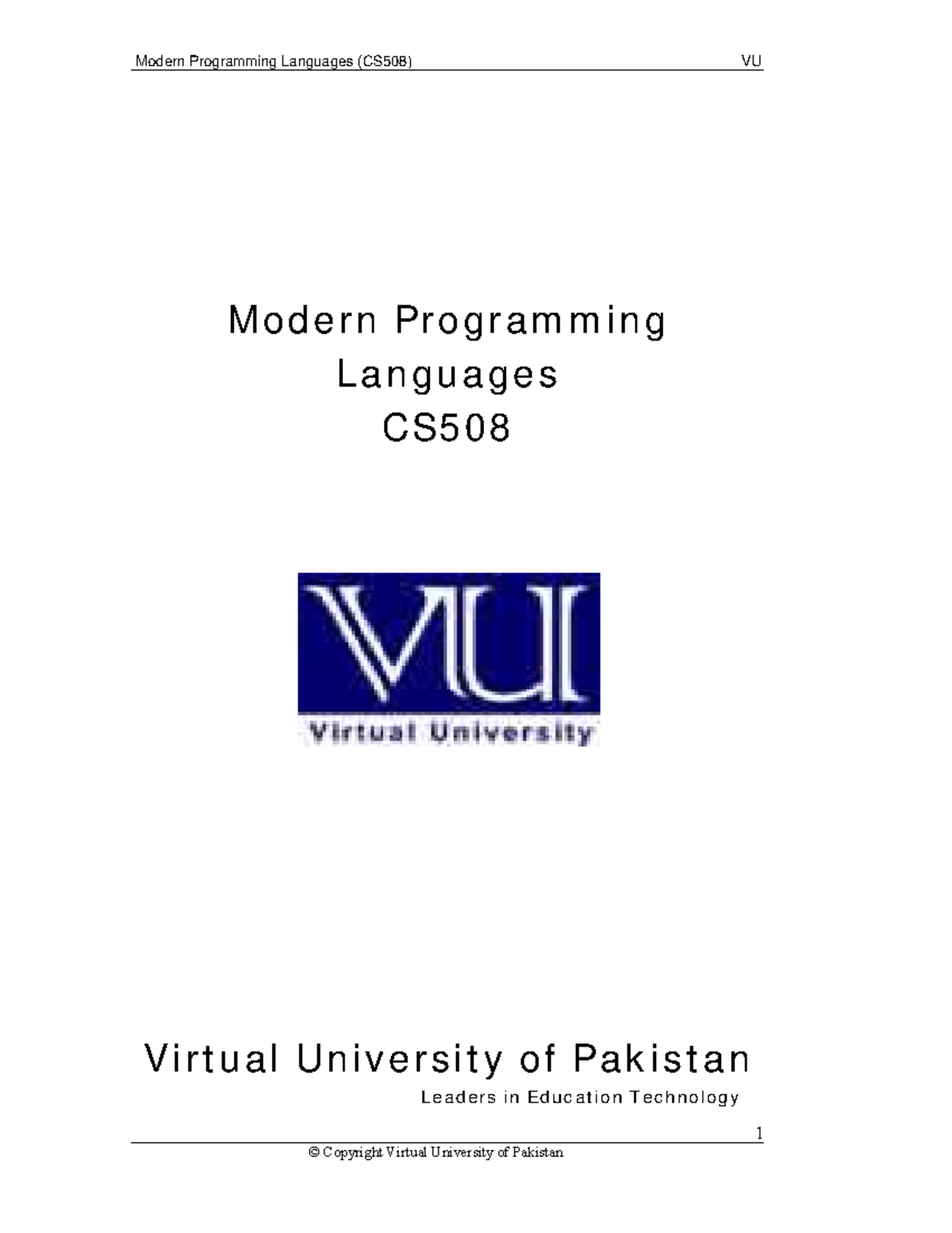 CS508 Modern Programming Languages Complete Handouts - Studocu