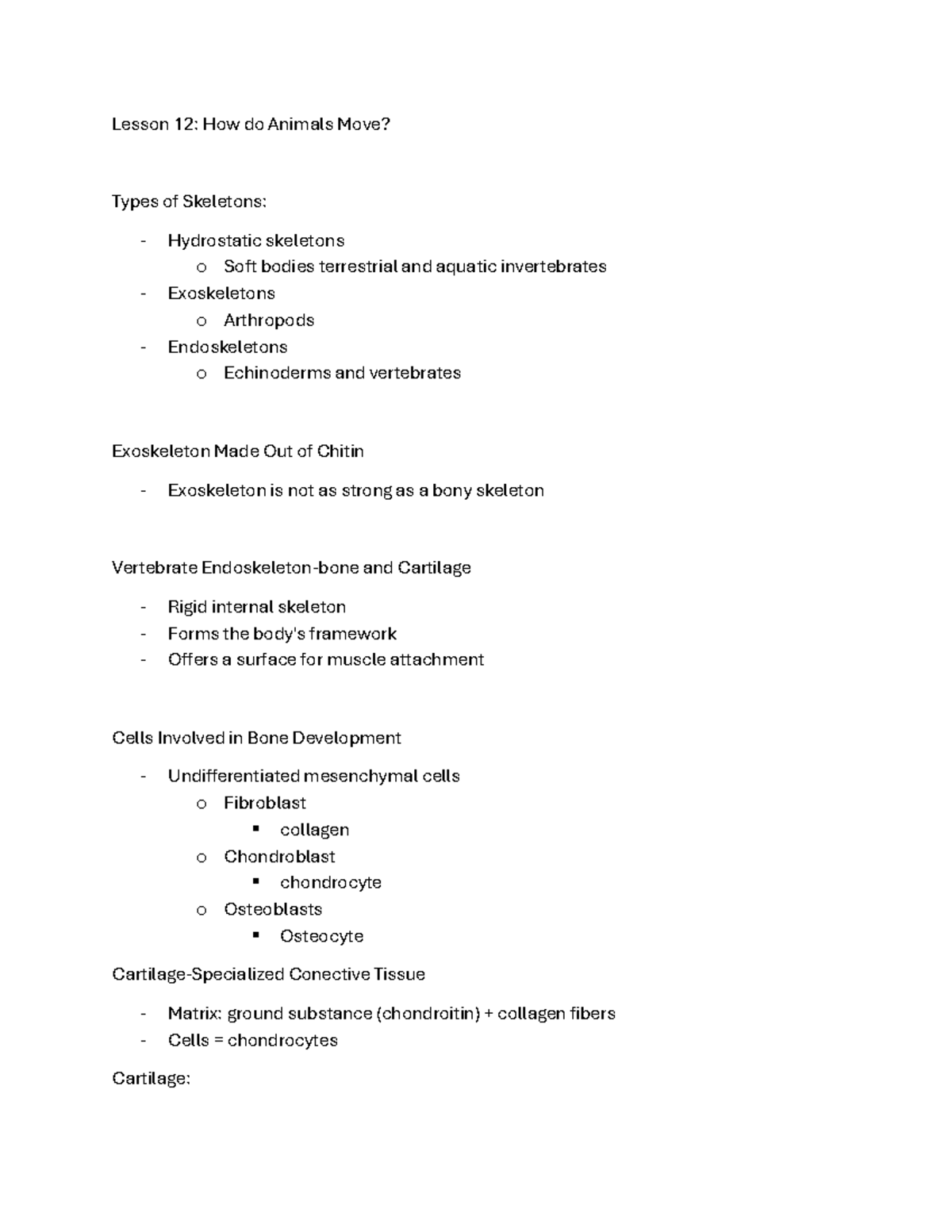 Bio Notes Test 3: Animal Movement, Nutrition, and Circulatory Systems ...