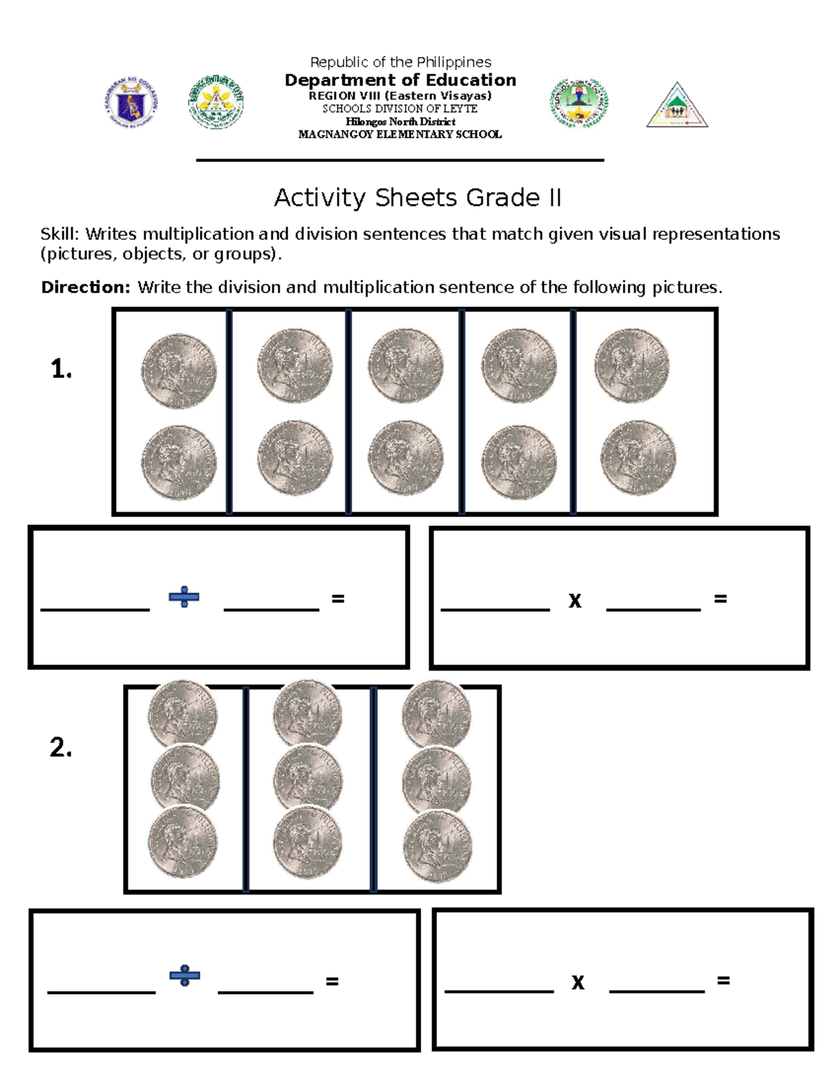 Grade 2 Visualizes division of numbers up to 100 by 2 - Activity Sheets ...