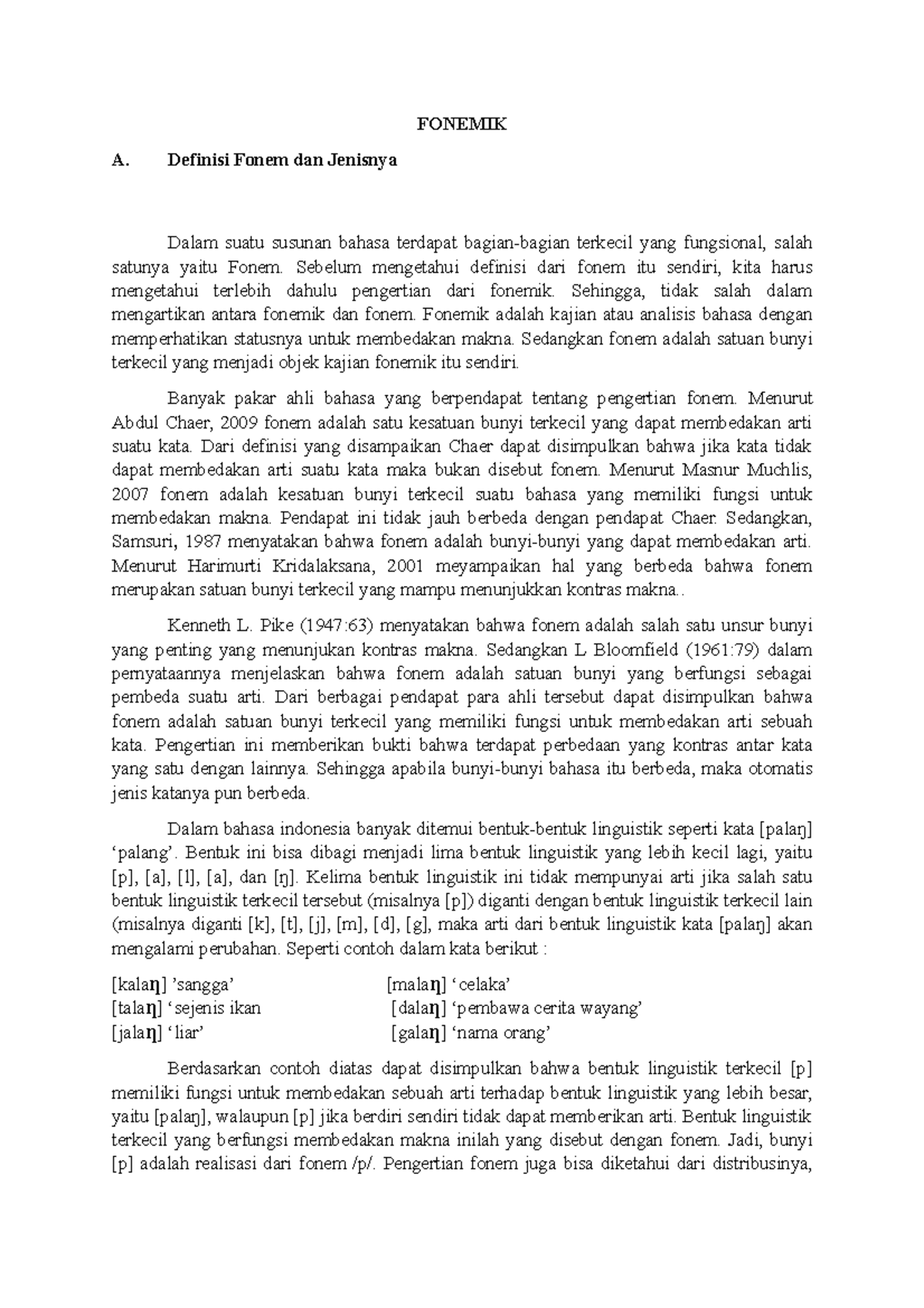 Fonemik - FONEMIK A. Definisi Fonem dan Jenisnya Dalam suatu susunan ...