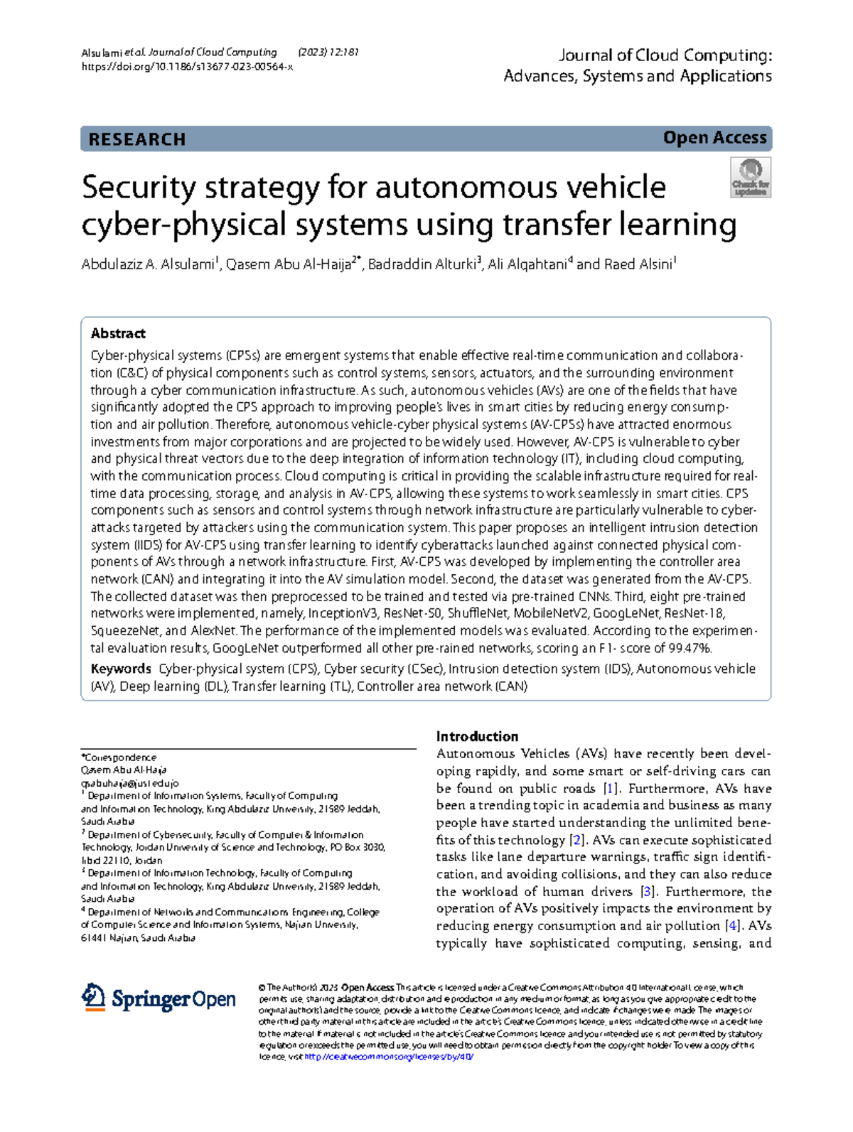 Intelligent Intrusion Detection for Autonomous Vehicles (AV) Using ...