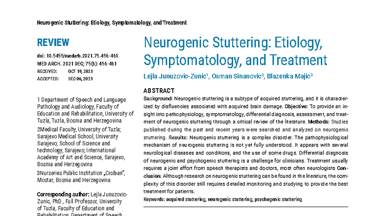 Neurogenic Stuttering: Etiology, Symptoms, and Treatment Review (Med ...