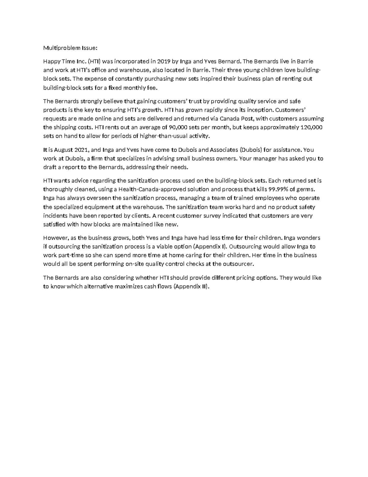 Happy Time Inc. (HTI) Case Study: Multiproblem Analysis & Transfer ...