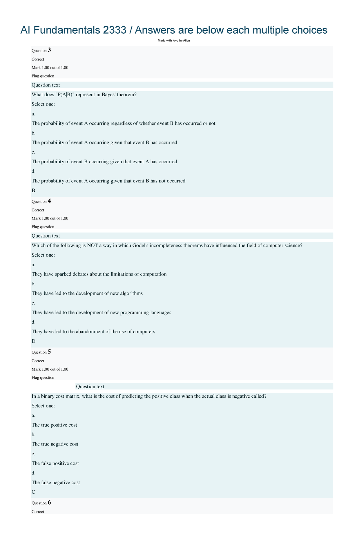 AI Fundamentals Quiz Answers and Explanations - Studocu