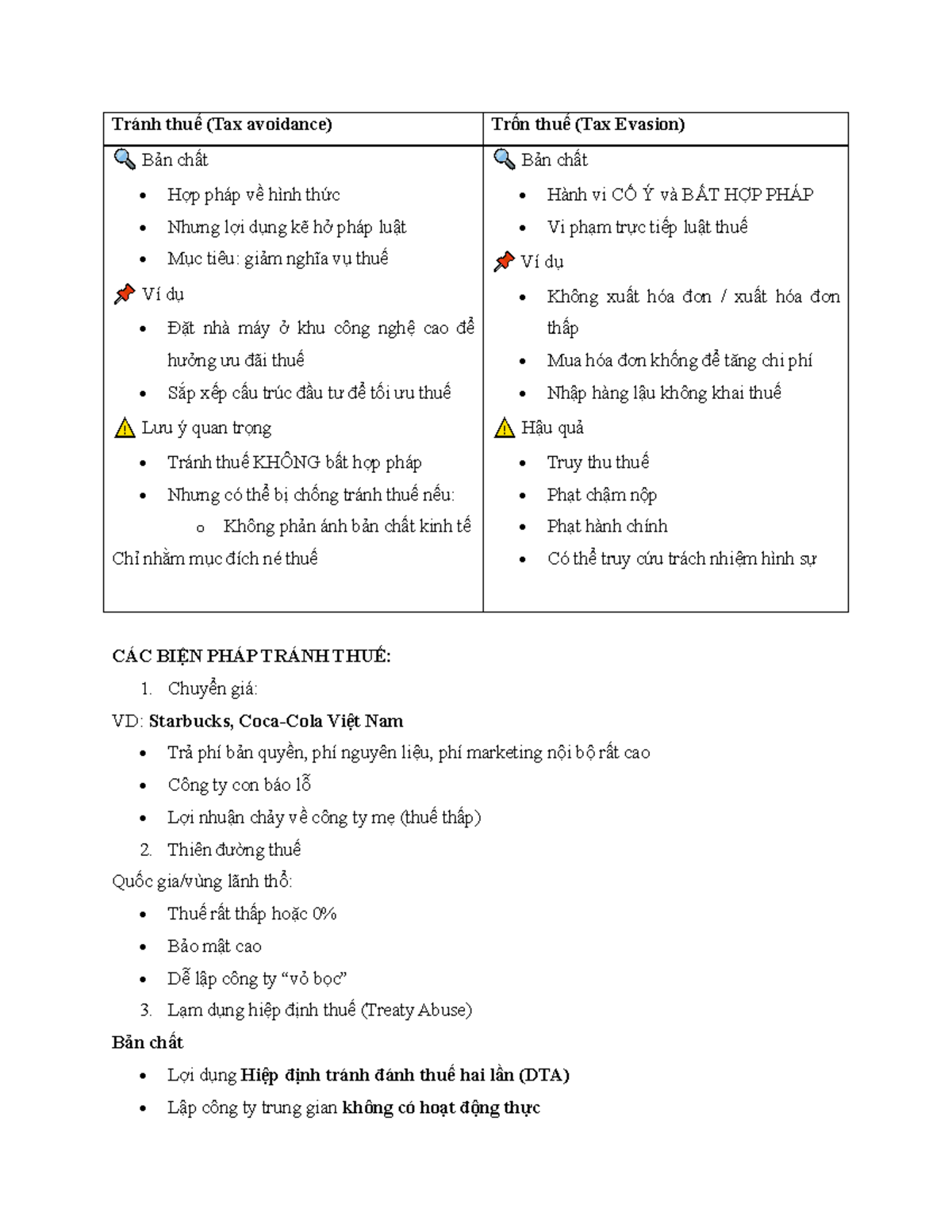 Ôn tập Thuế - tổng hợp một số lý thuyết bổ sung - Tránh thuế (Tax ...