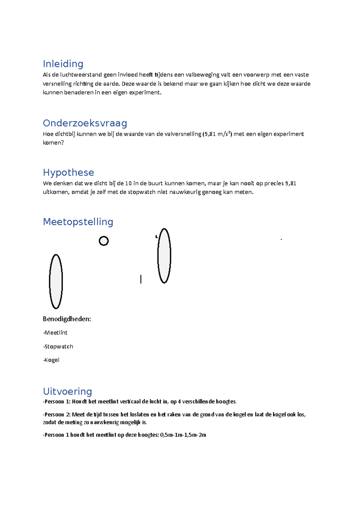 Onderzoeksplan PO2-1: Experiment naar Valversnelling en Luchtweerstand ...