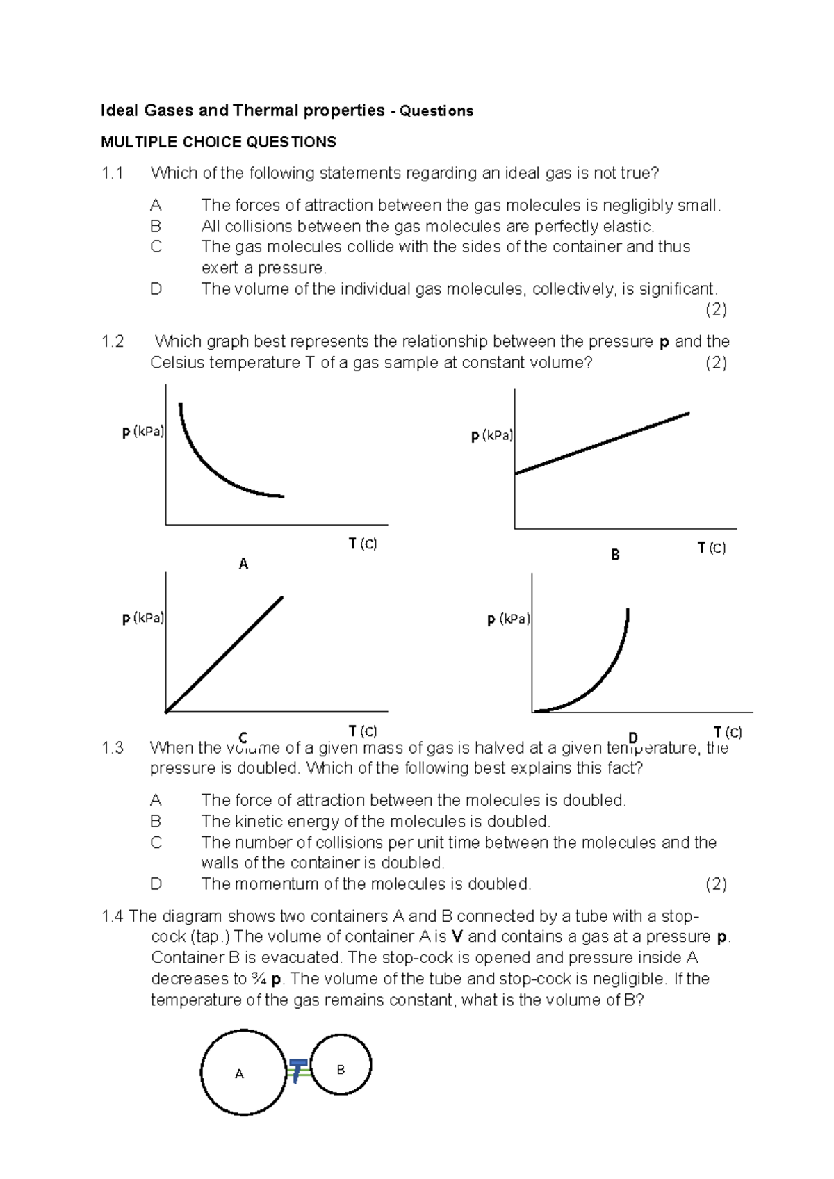 Grade 11 Topic 7 Ideal Gases and Thermal Properties - MCQ & Long ...