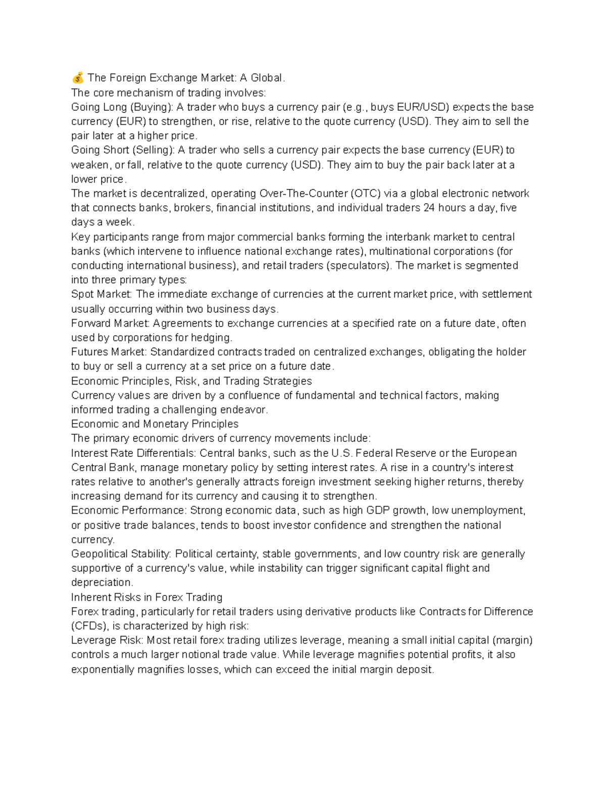 Forex Trading Concepts: Mechanisms, Risks, and Strategies - Studocu