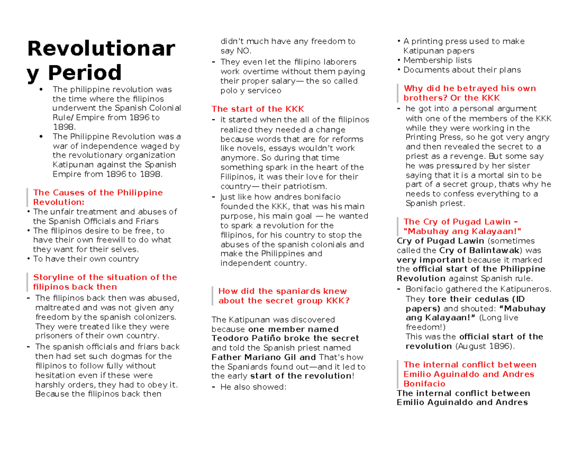 Revolutionary Period: The Philippine Revolution (1896-1898) Insights ...