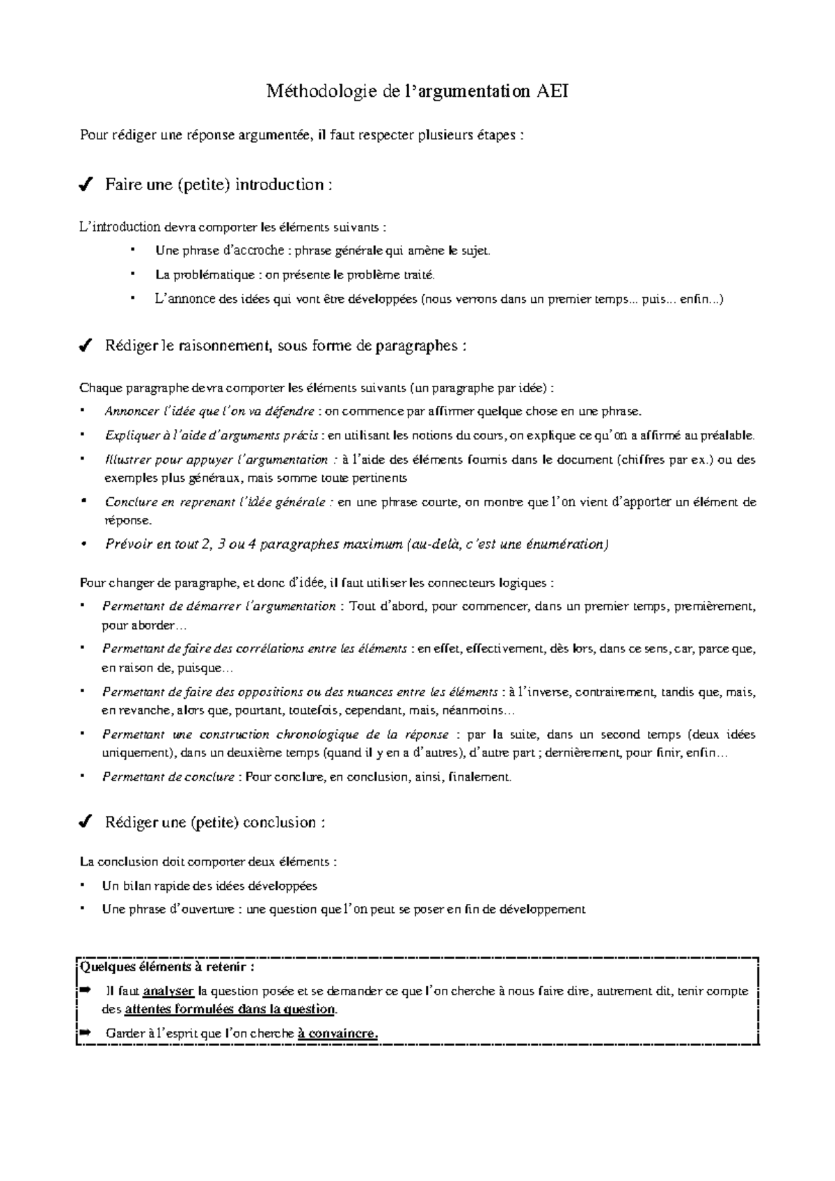 Méthodologie AEI pour Rédiger un Paragraphe Argumenté - Studocu