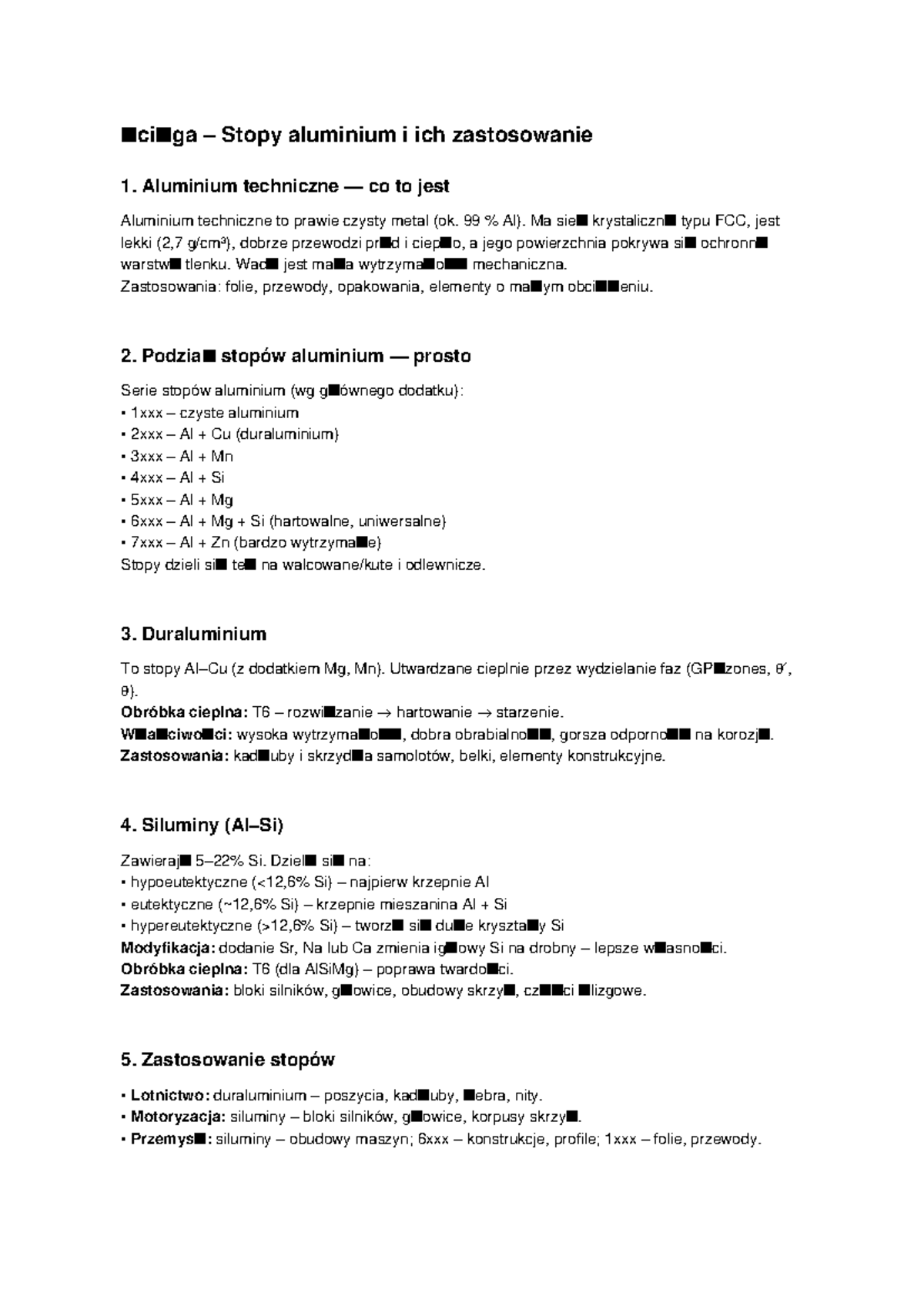 Sciaga: Stopy Aluminium i Ich Zastosowanie - Studocu