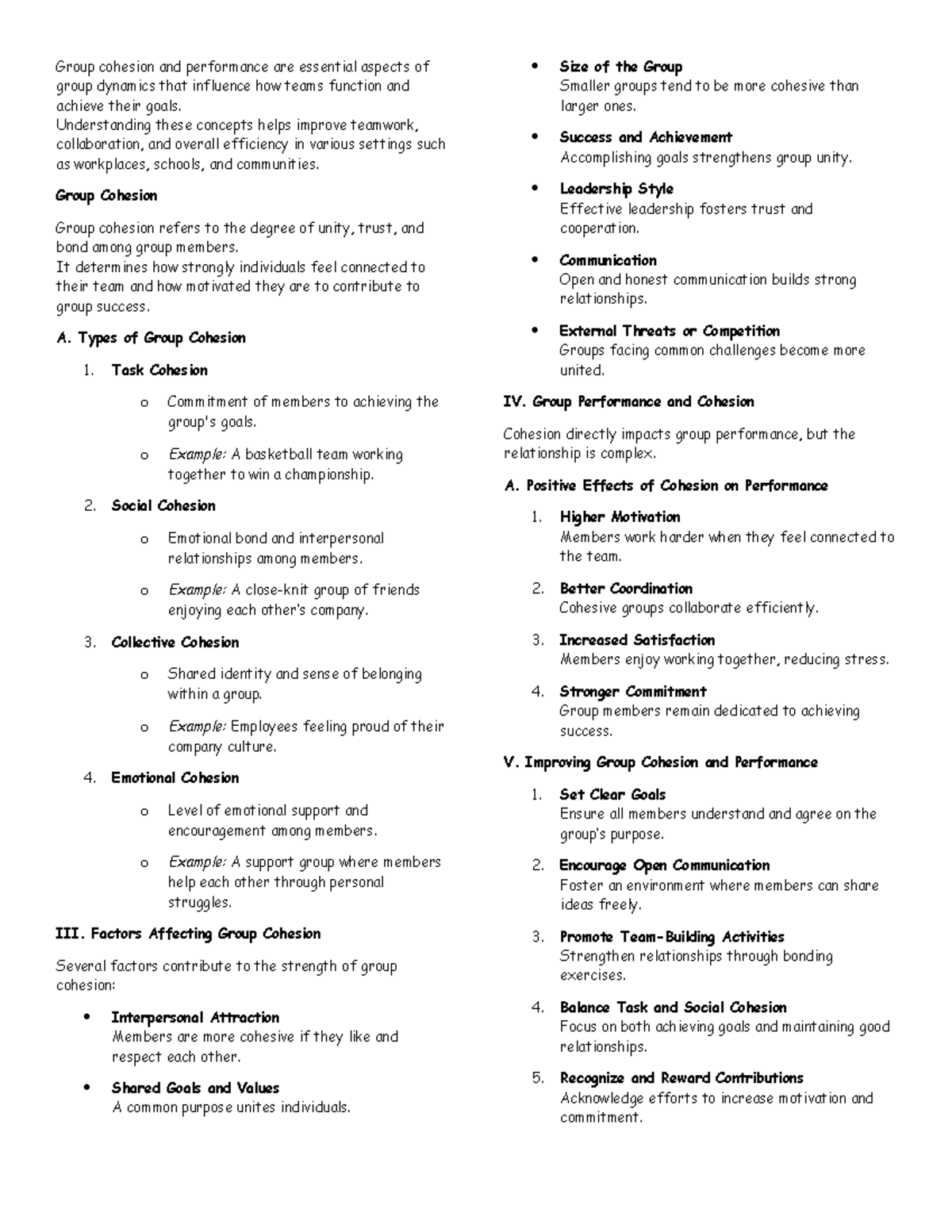 Group Cohesion and Performance: Key Aspects of Team Dynamics - Studocu