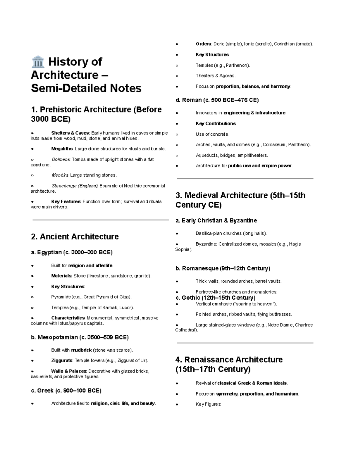 History of Architecture Notes: Key Styles & Innovations - Studocu