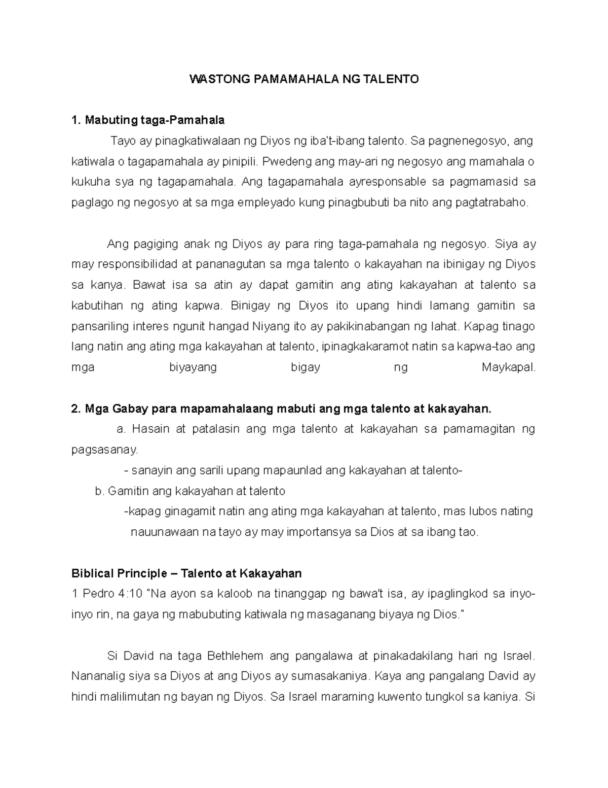 Wastong Pamamahala NG Talento - WASTONG PAMAMAHALA NG TALENTO Mabuting ...