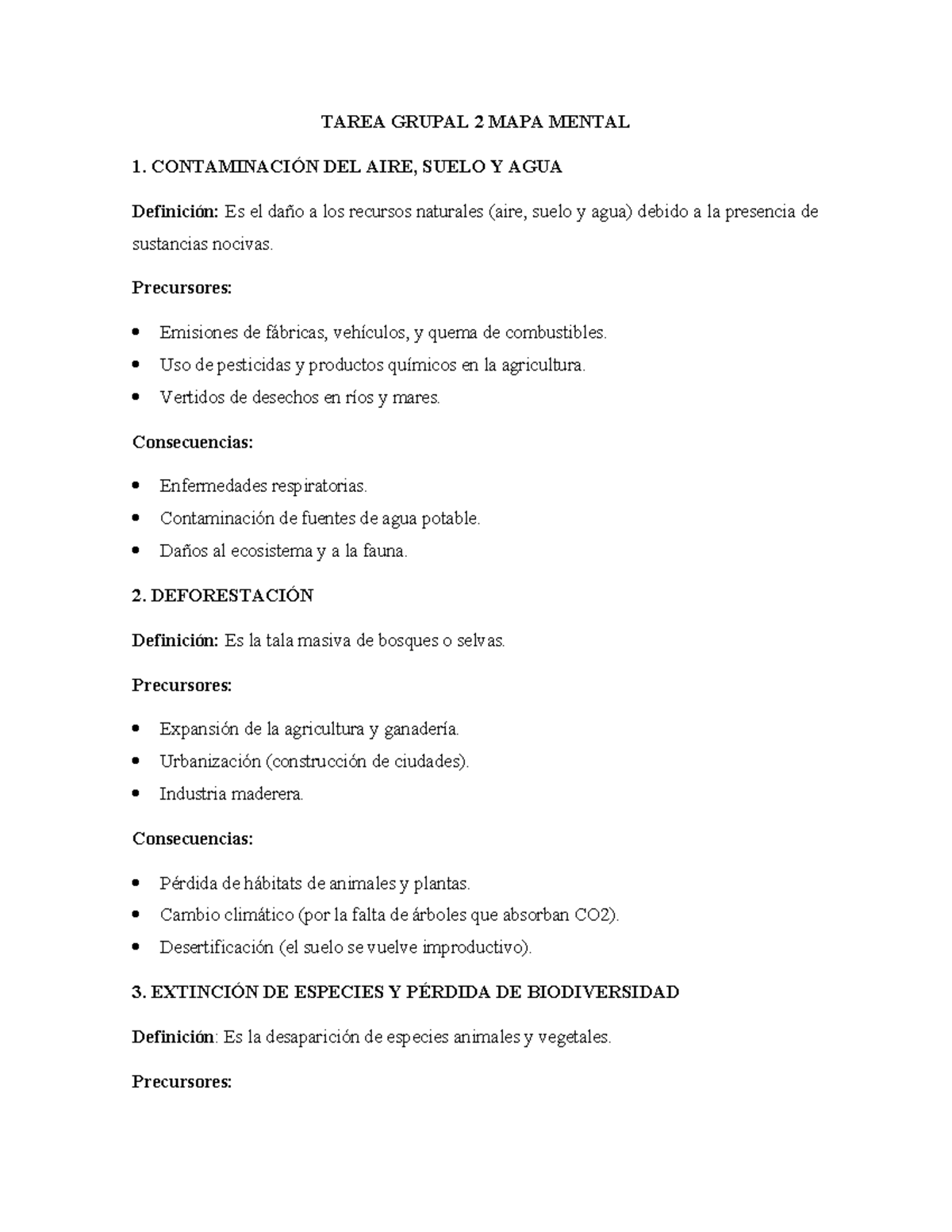 Tarea Grupal 2 MAPA Mental ECL - TAREA GRUPAL 2 MAPA MENTAL 1. CONTAMINACIÓN DEL AIRE, SUELO Y ...