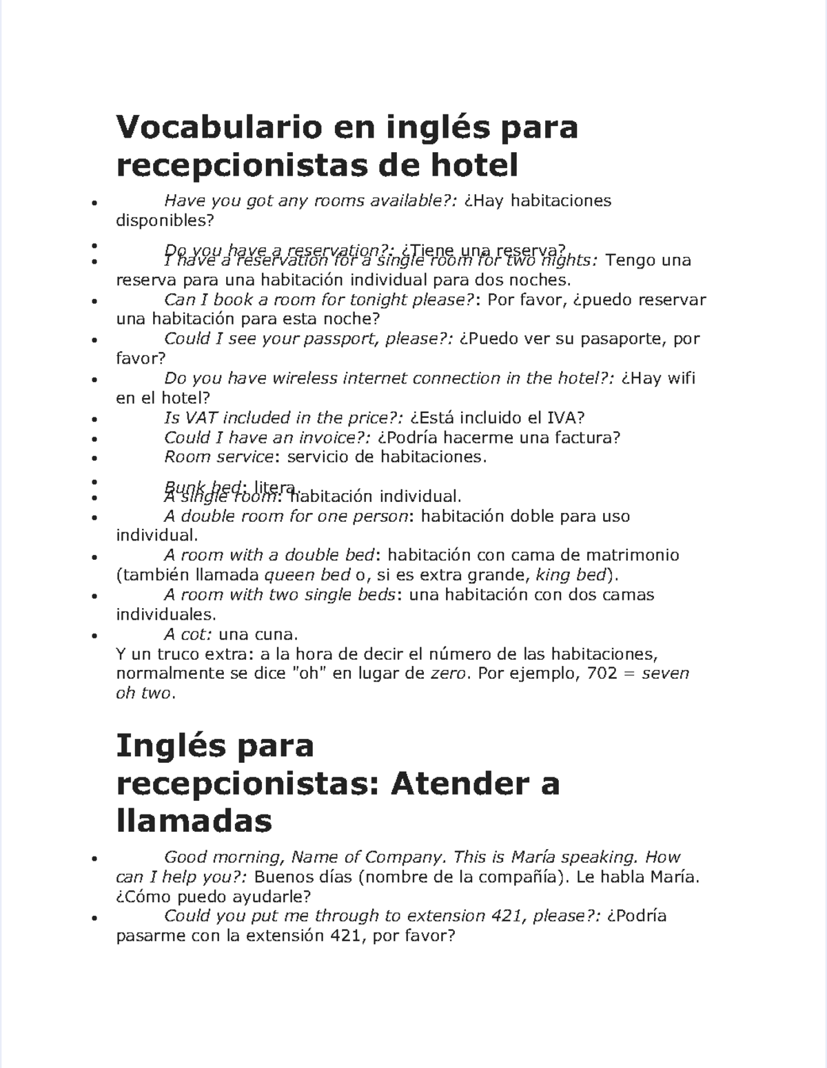 Hotel Receptionist Vocabulary & Phrases for Effective Communication ...