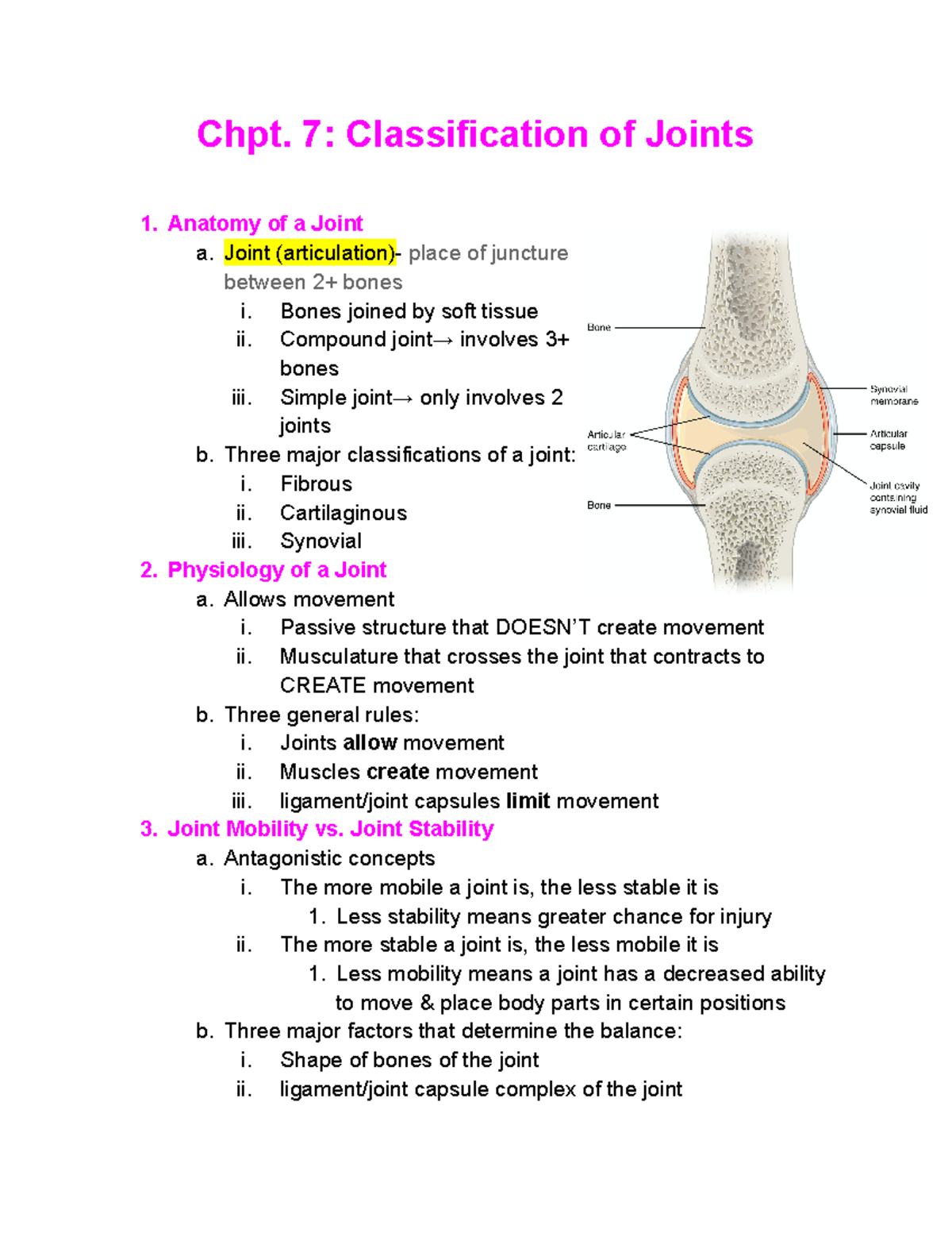 Anatomy chpt. 7 notes - Chpt. 7: Classification of Joints 1. Anatomy of ...