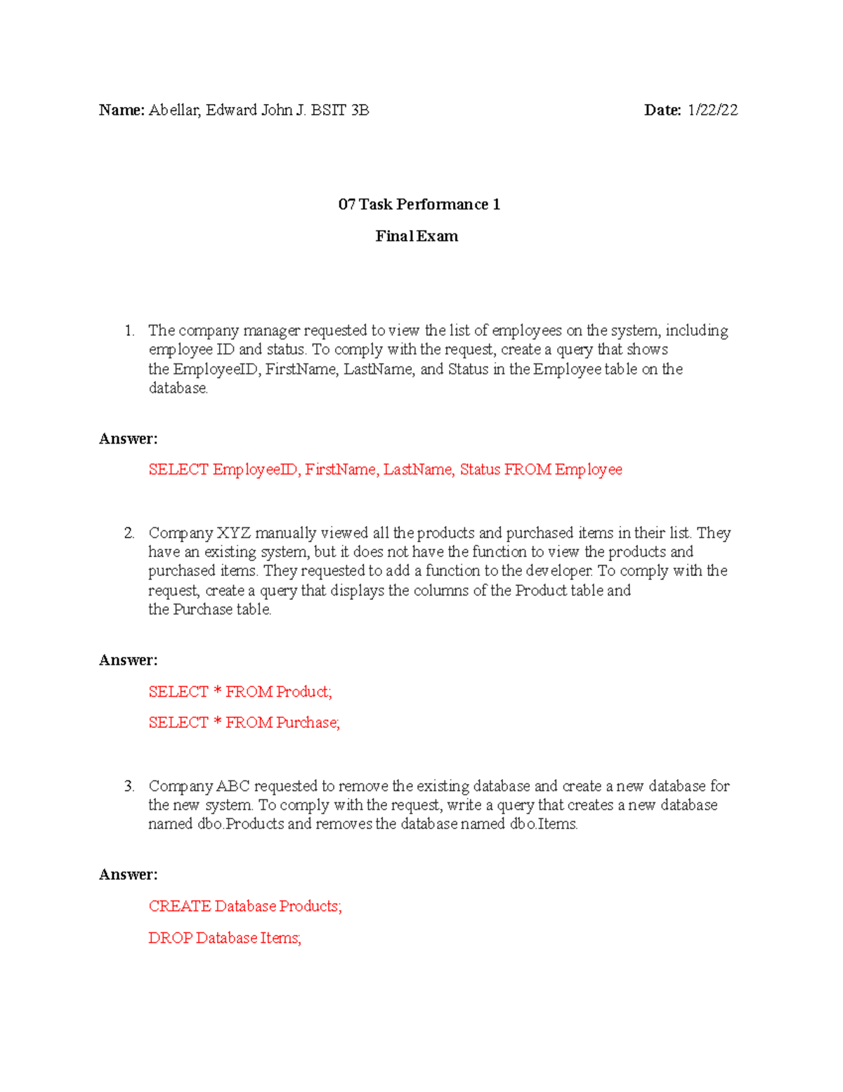 Abellar BSIT 3B 07-Task-Performance-1 Final Exam Solutions - Studocu