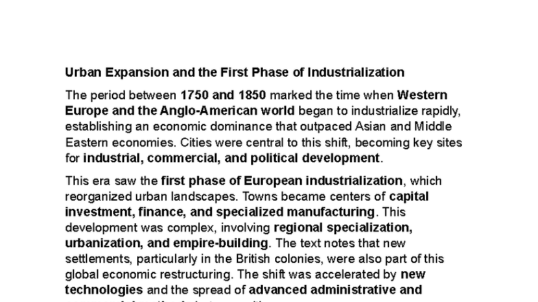 Industrialization in Europe: Urban Growth and Social Challenges (1750 ...