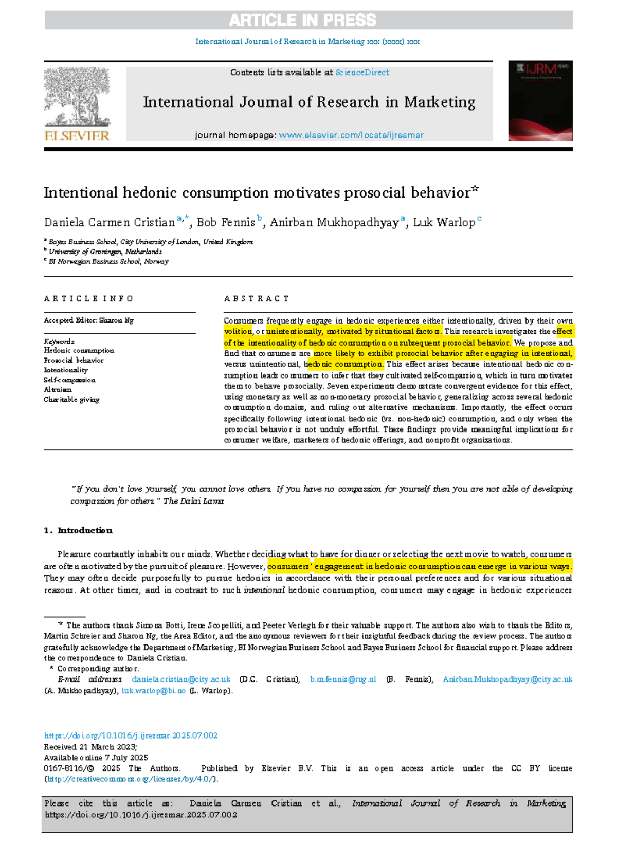 Intentional Hedonic Consumption and Its Impact on Prosocial Behavior ...