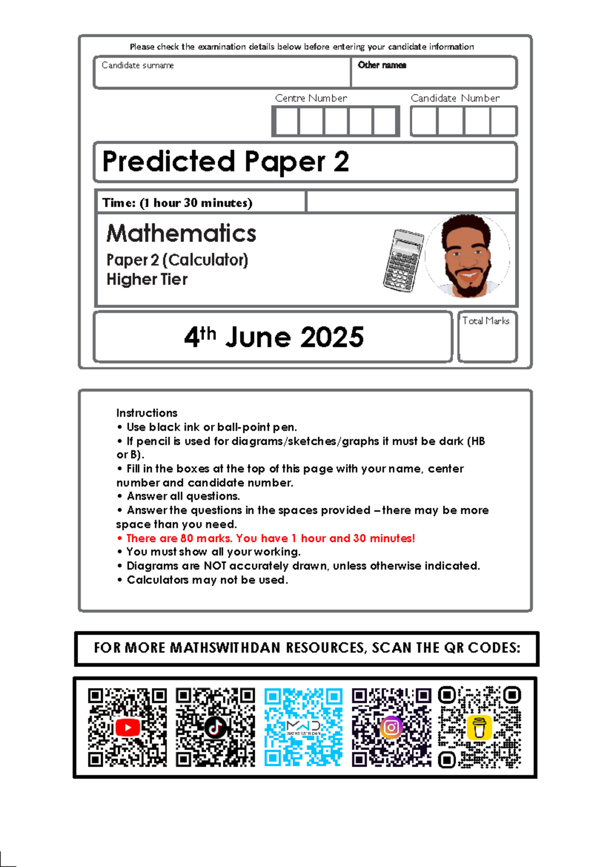 Maths With Dan Edexcel GCSE Maths Predicted Paper 2 Higher June 2025 ...