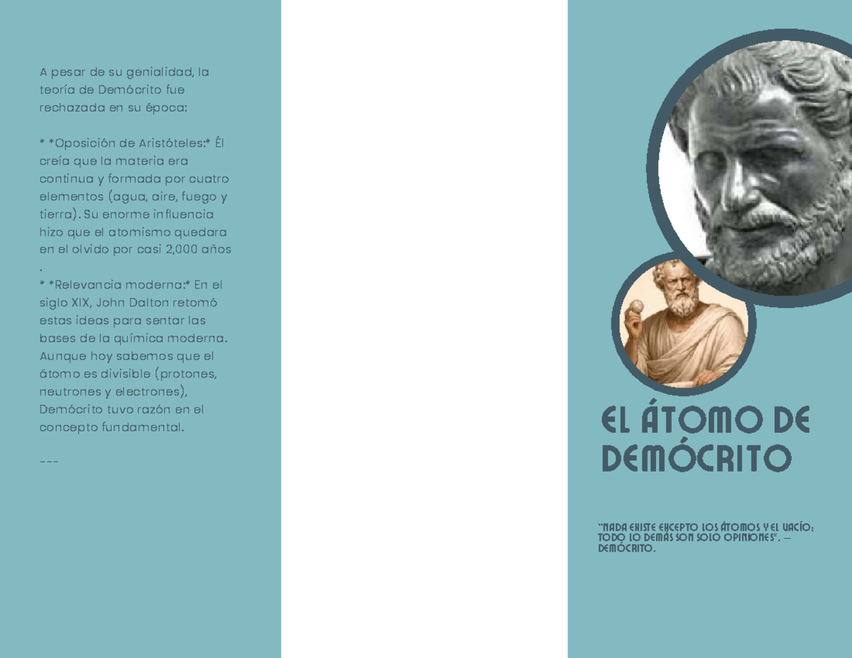 Tríptico Modelo Atómico: La Teoría de Demócrito y su Legado - Studocu