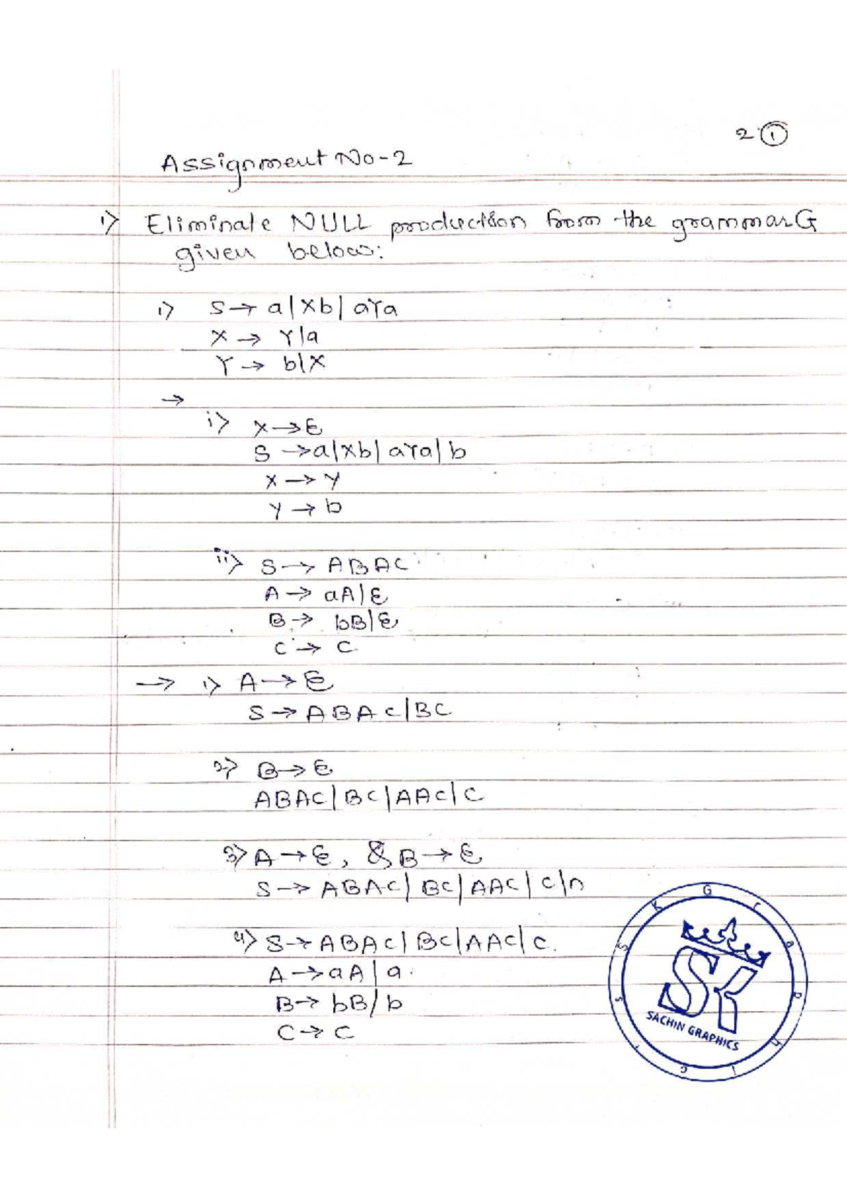 Assignment 2: Eliminating NULL Productions in Grammar G - Studocu