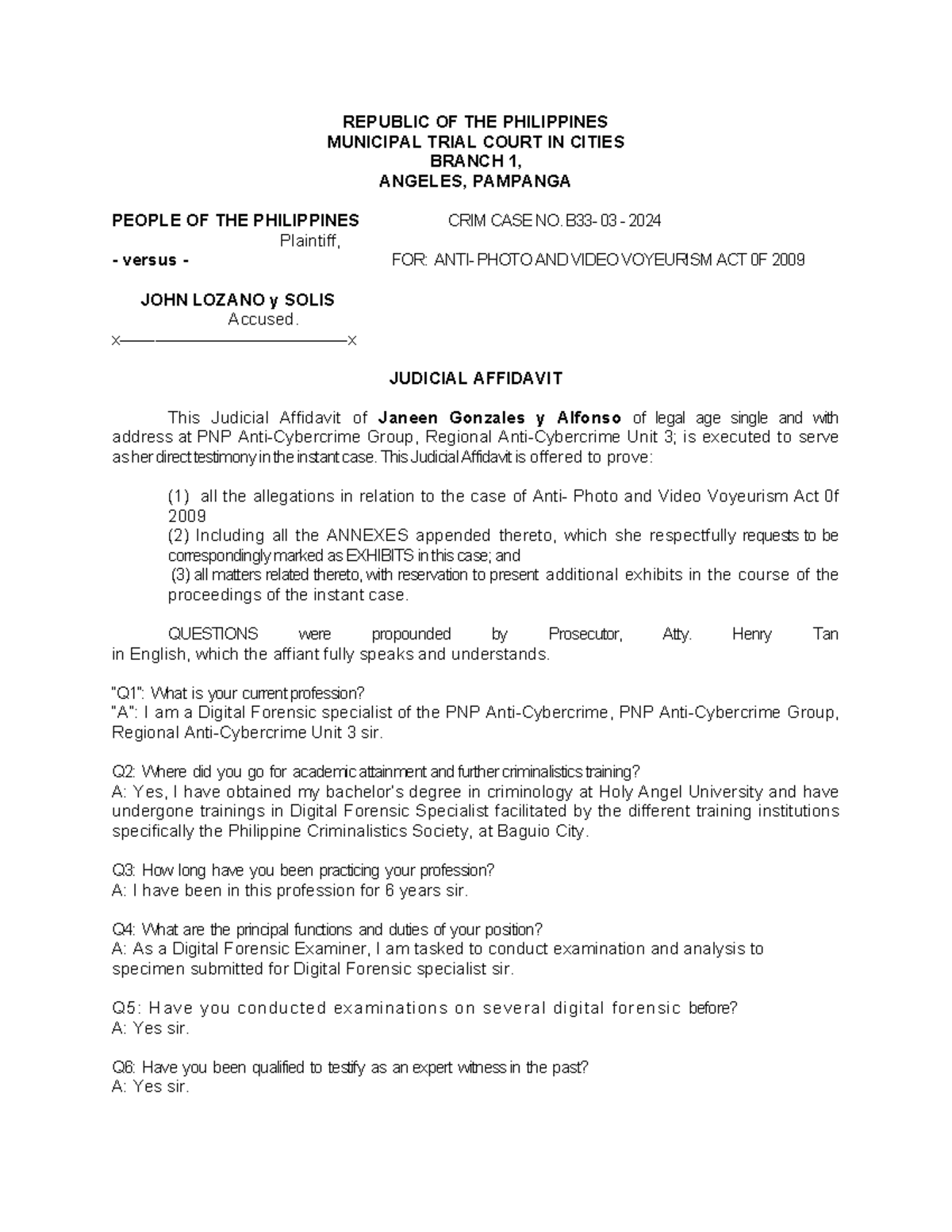 Judicial Affidavit for CRIM CASE NO. 03-2024: Photo & Video Voyeurism ...