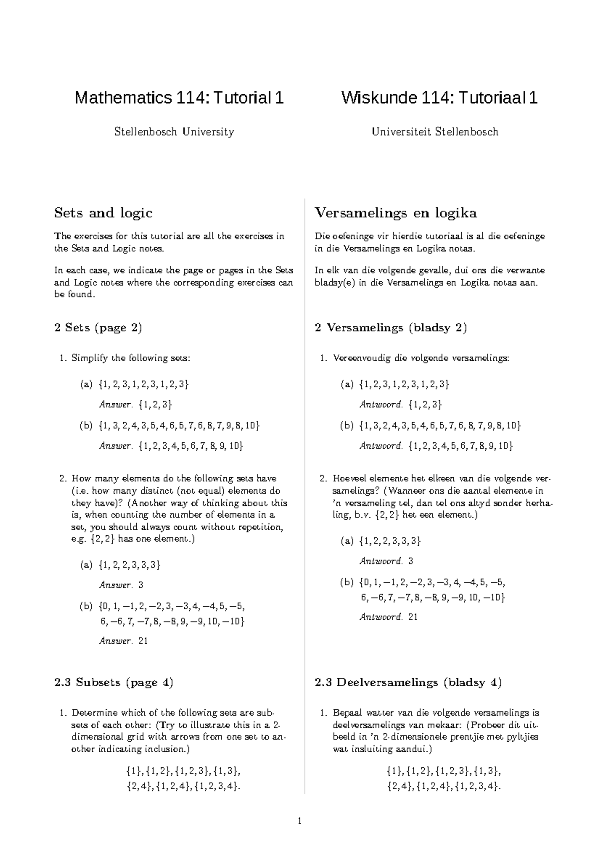 Mathematics 114: Week 3 Tutorial on Sets and Logic - Studocu