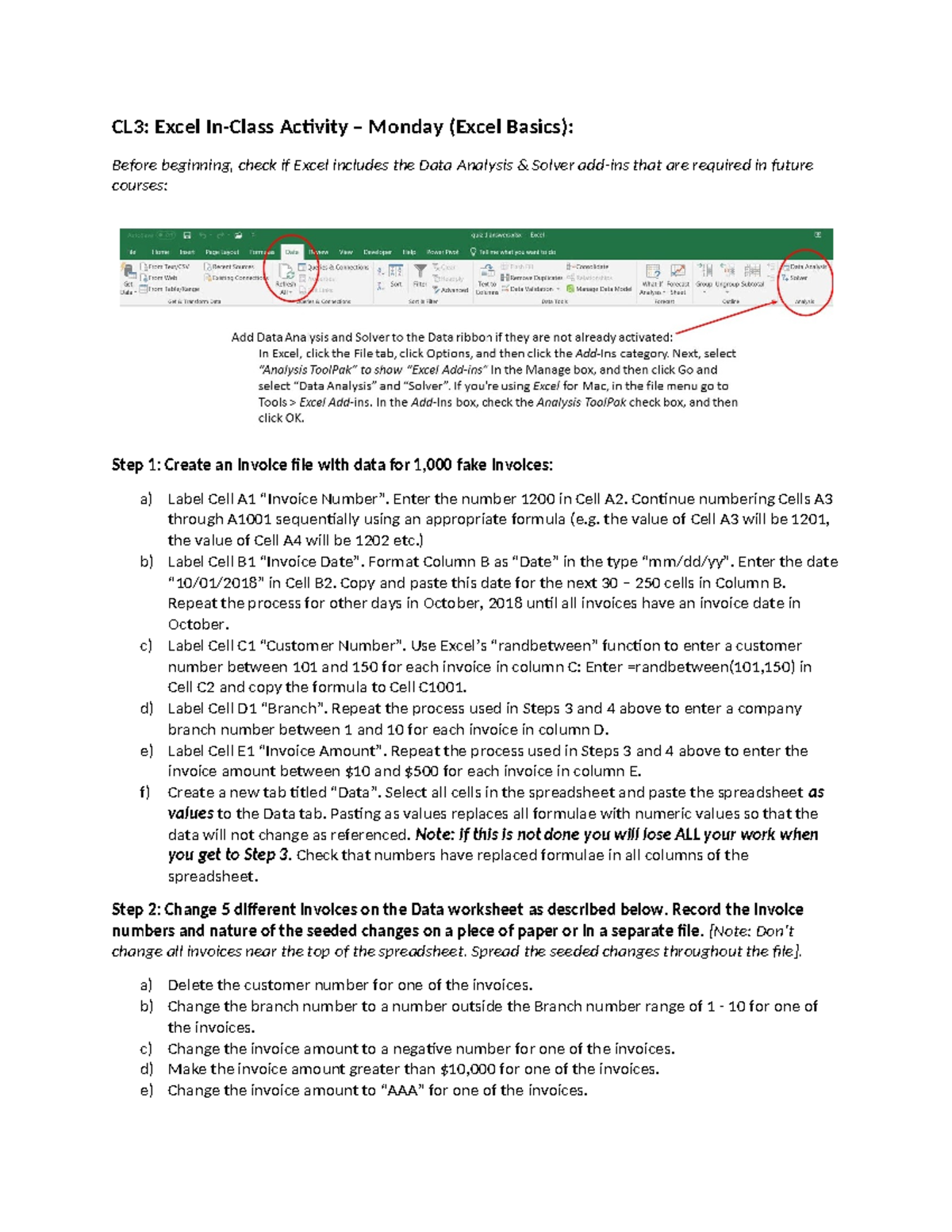 CL3: Excel Basics Activity - Invoice Creation and Data Analysis - Studocu