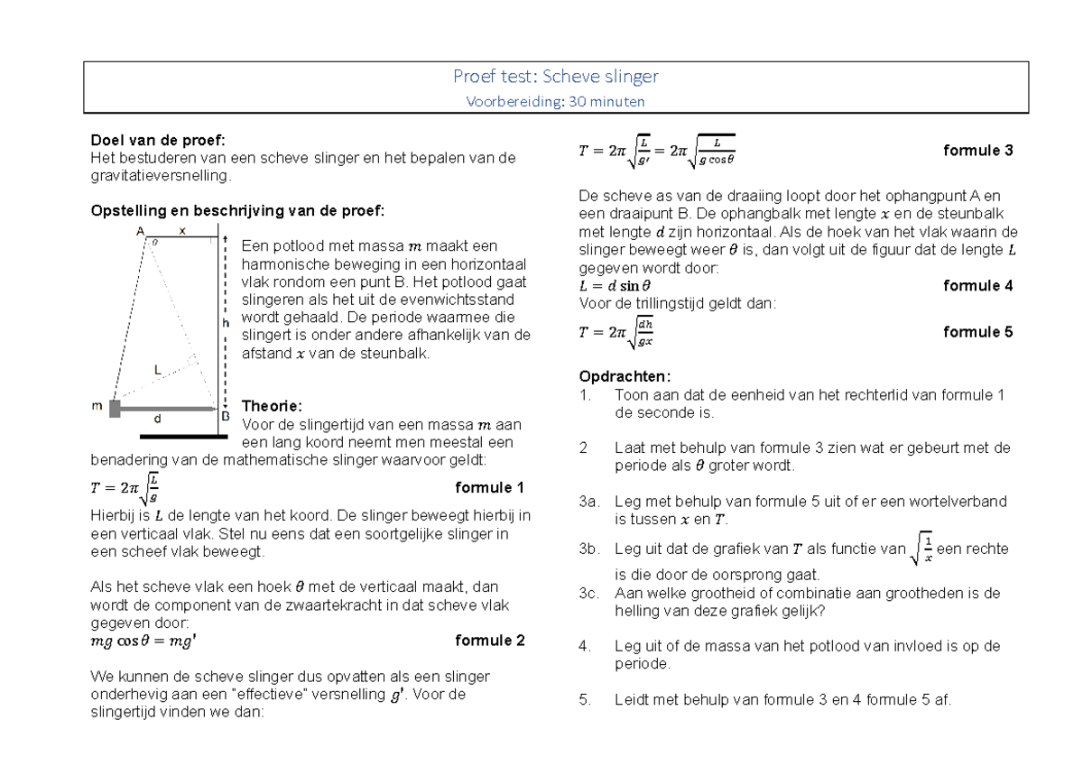 Proef Test: Scheve Slinger & Gravitatieversnelling Analyse - Studeersnel