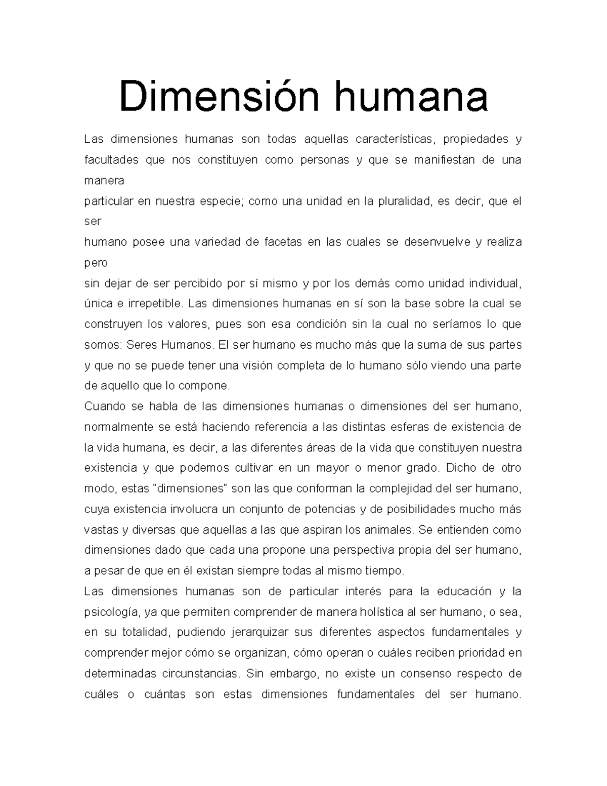 Dimensión Humana en la Salud: Un Análisis Integral - SALUD - Studocu