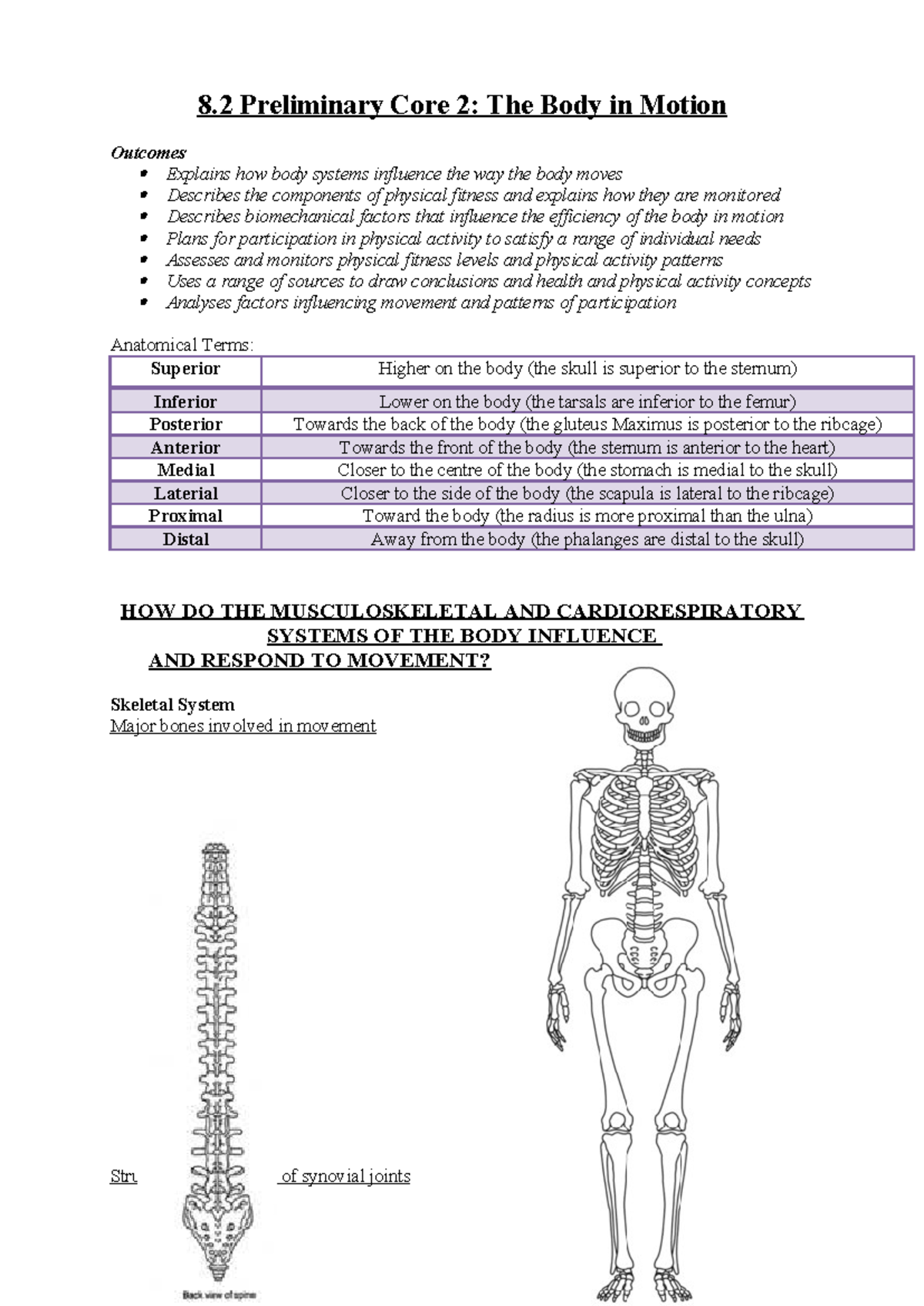 11 Pdhpe - Body in Motion Summary Notes - 8 Preliminary Core 2: The ...